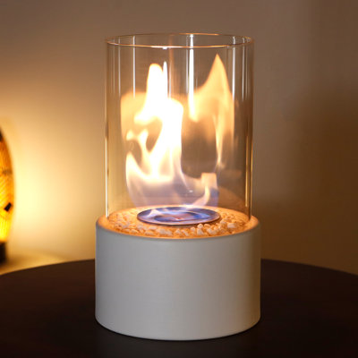 JHY DESIGN Round Glass Large Tabletop Fireplace 19" H Portable Fire ...