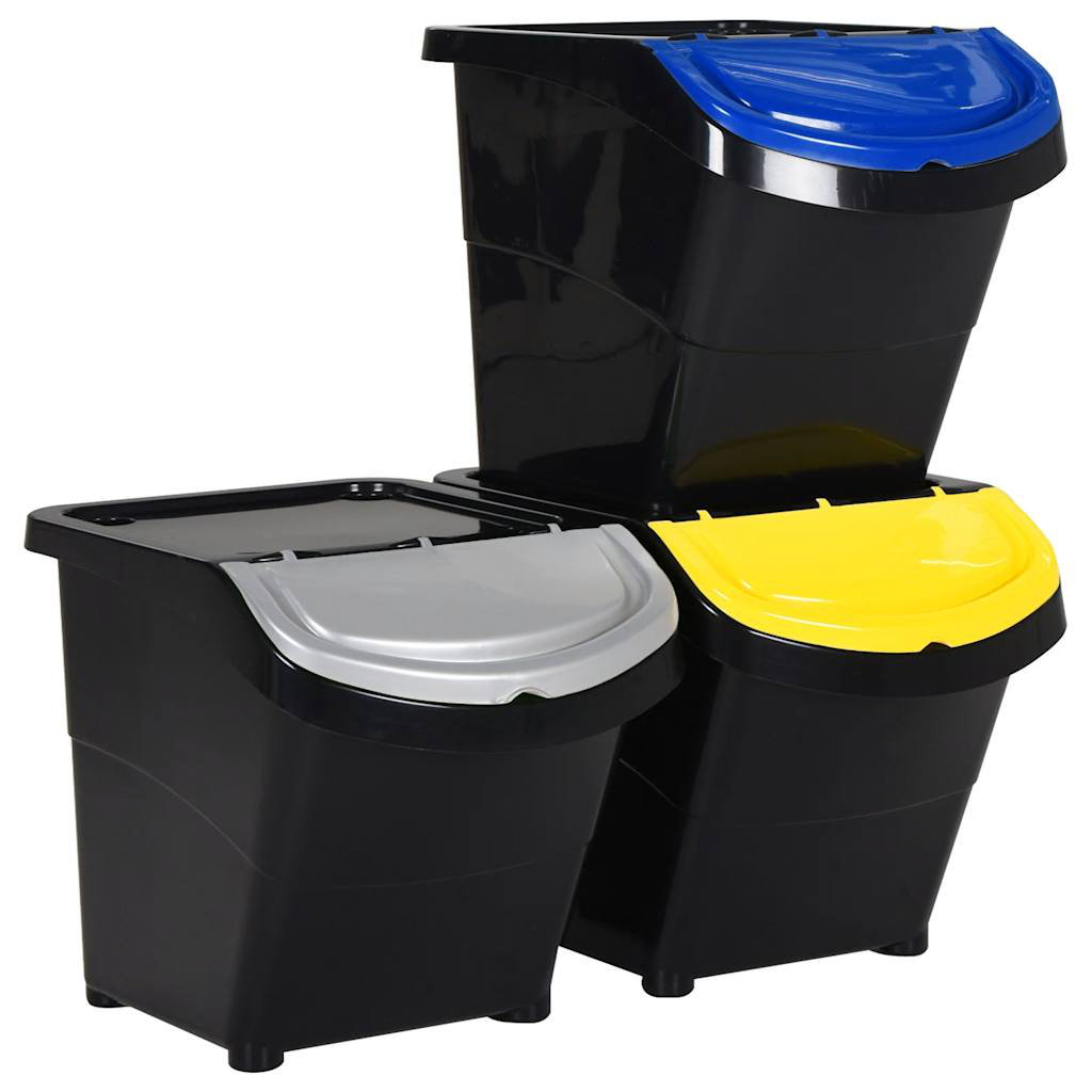 Brayden Studio Stackable Waste Bins With Lids 3 Pcs Black PP 20.6 Gal ...