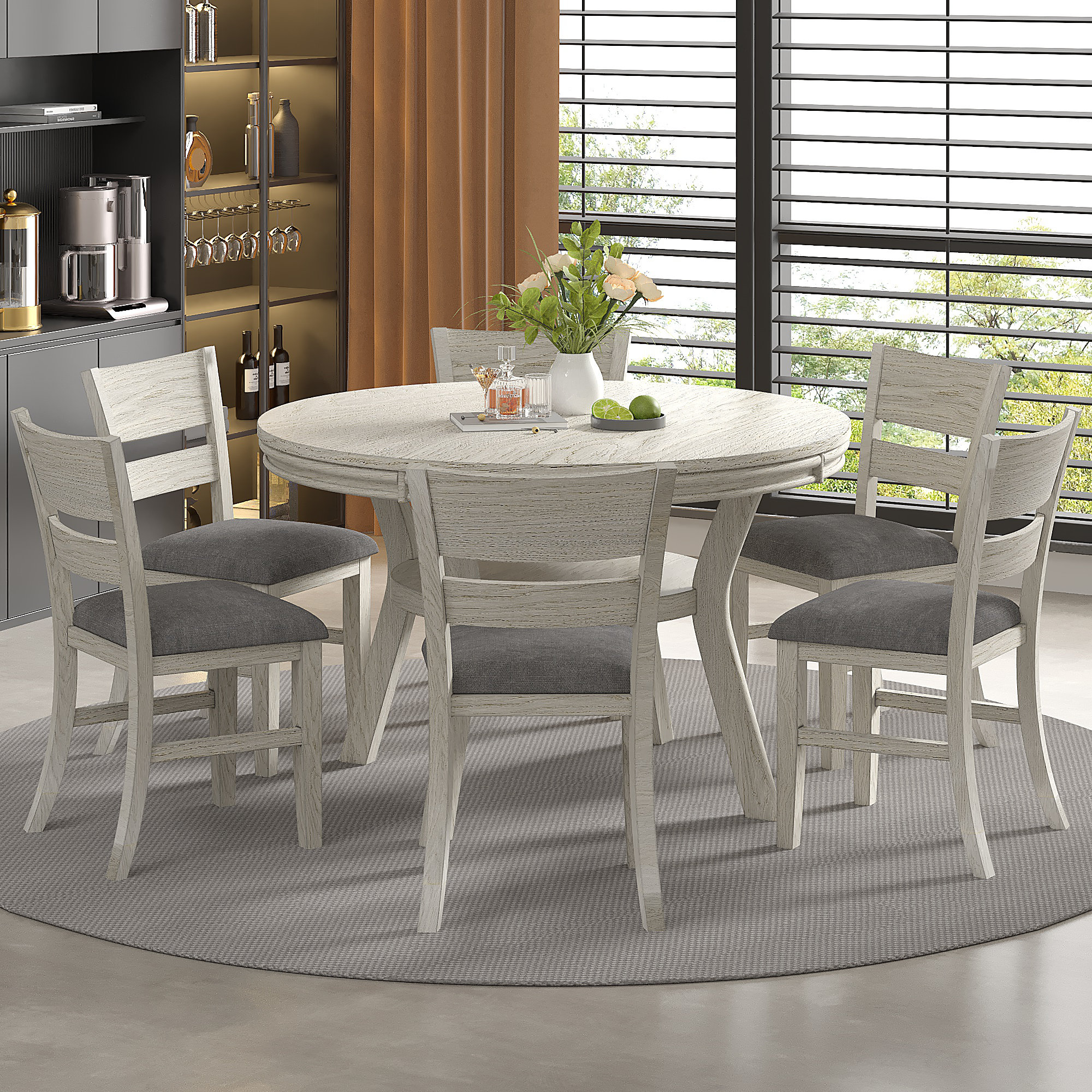 Rosalind Wheeler Solid Wood Dining Table Set For 6, Farmhouse Kitchen ...