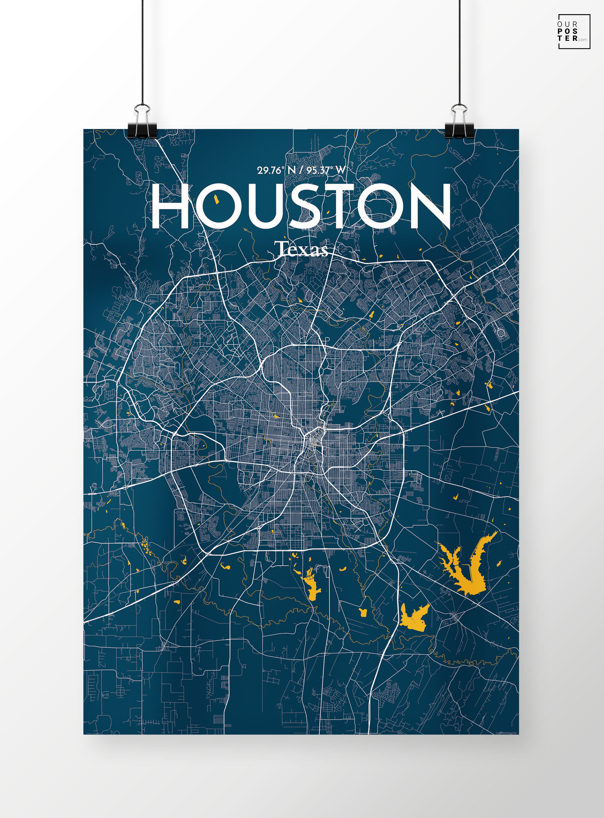 OurPoster.com 'Houston City Map' Graphic Art Print Poster in Amuse ...