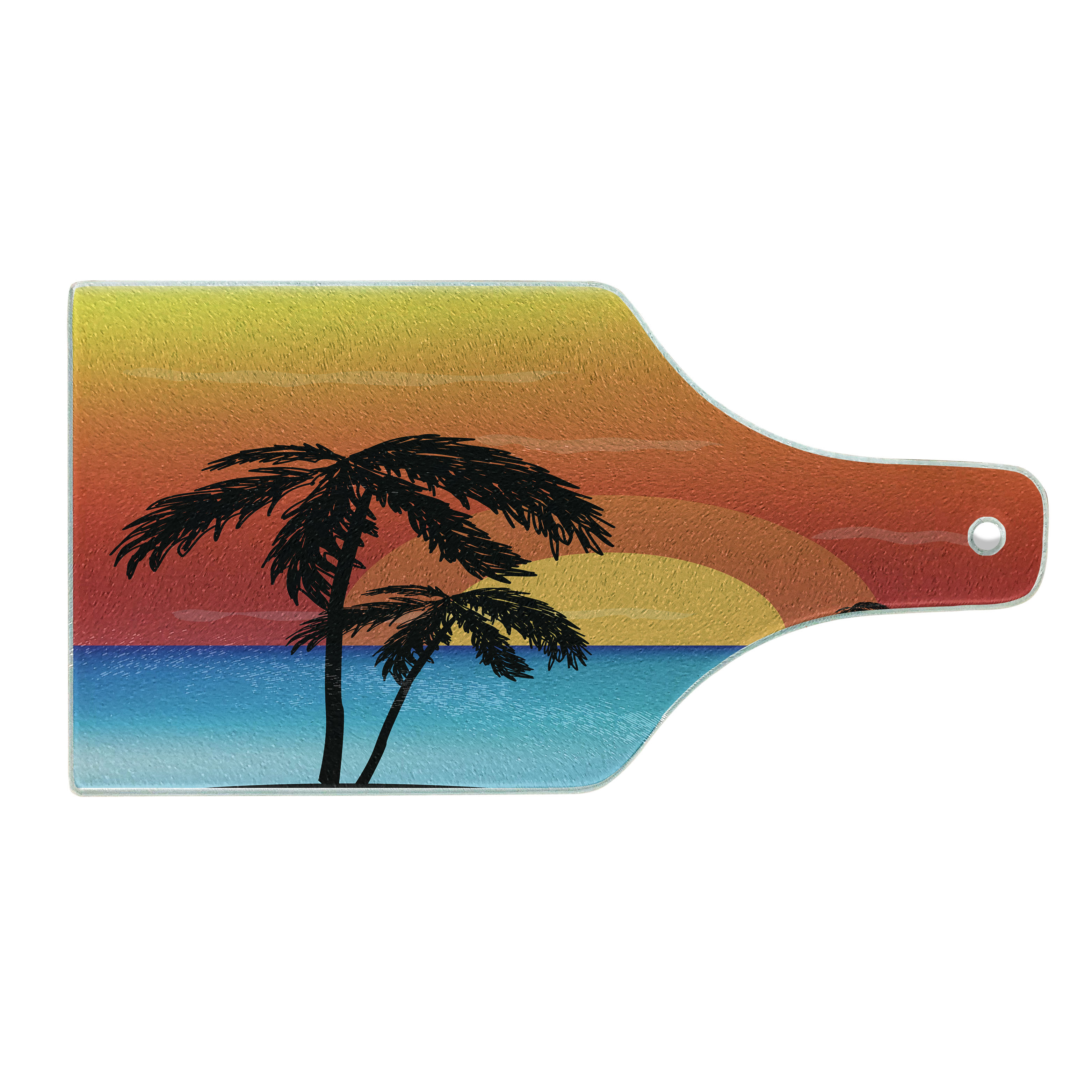Ambesonne Oasis Tempered Glass Cutting Board Sunset Trees and an Ocean ...