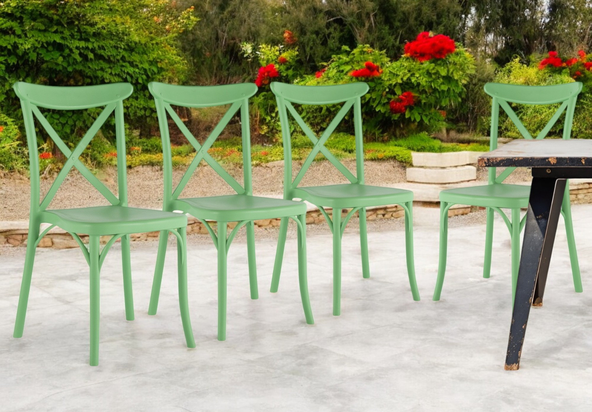 HomeRoots Set of Four 21" Green Heavy Duty Plastic Outdoor Stacking ...