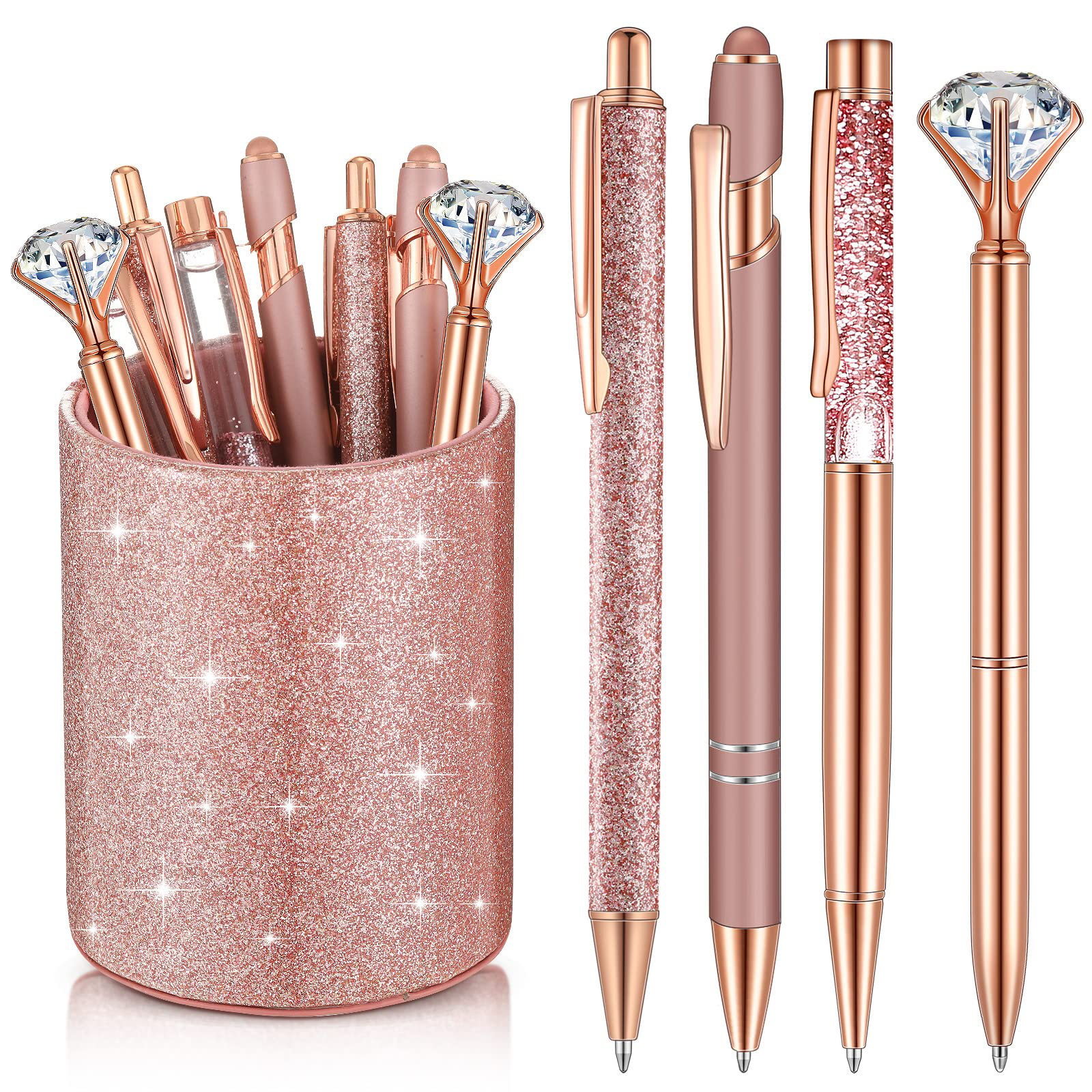 Mercer41 8 Ballpoint Pens With Pen Holder, Metal Crystal Diamond Pen ...