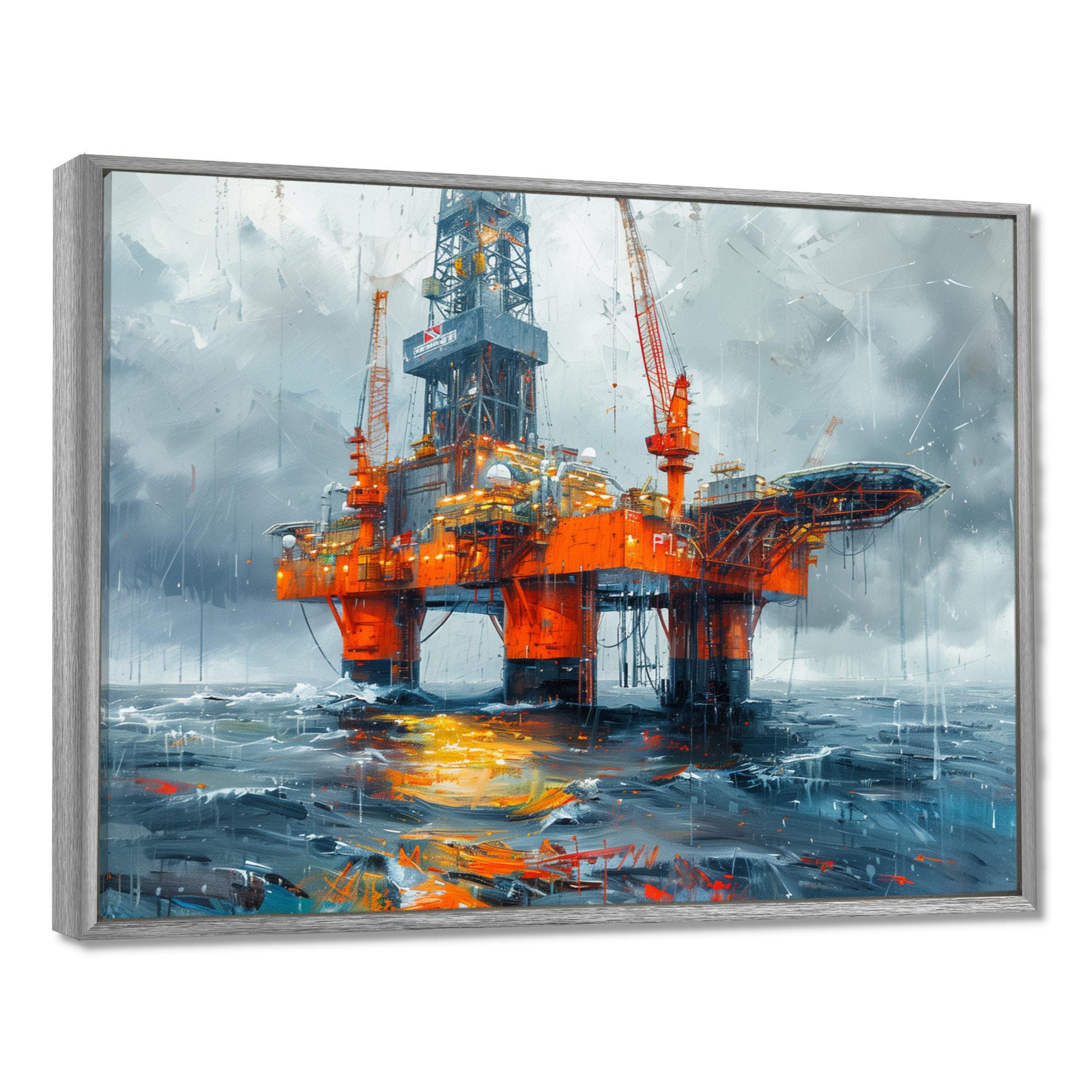 Williston Forge Grey Orange Summer Oil Rig In Ocean - Oil Rigs / Fields ...