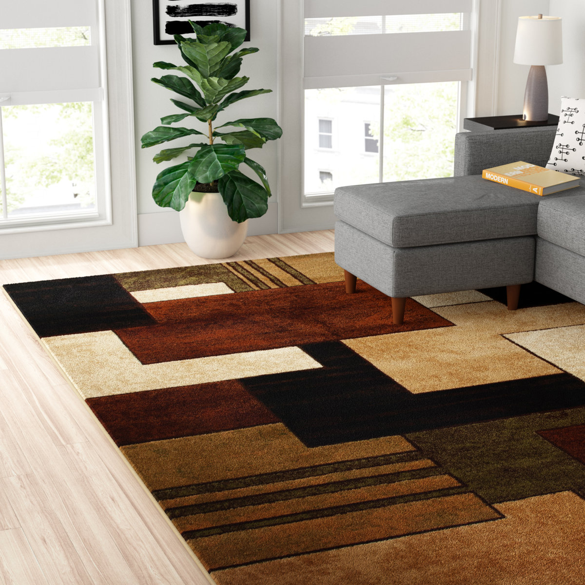 Winston Porter Amalyn Geometric Brown/Green Area Rug & Reviews | Wayfair