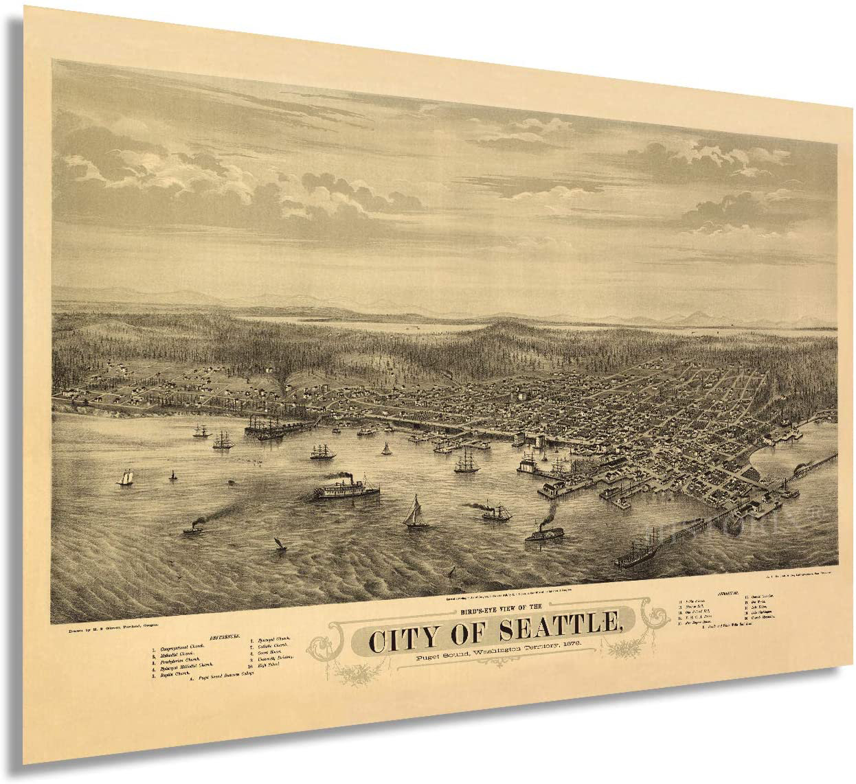 Breakwater Bay 1878 Seattle Washington Map Poster Wall Art on Paper ...