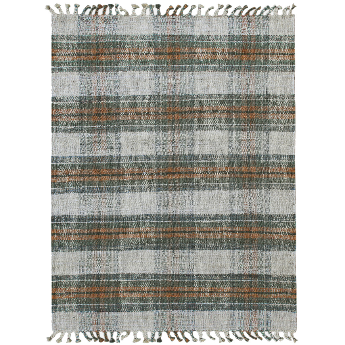 Gracie Oaks One Plaid Hand-Woven Flatweave Jute Green Area Rug ...