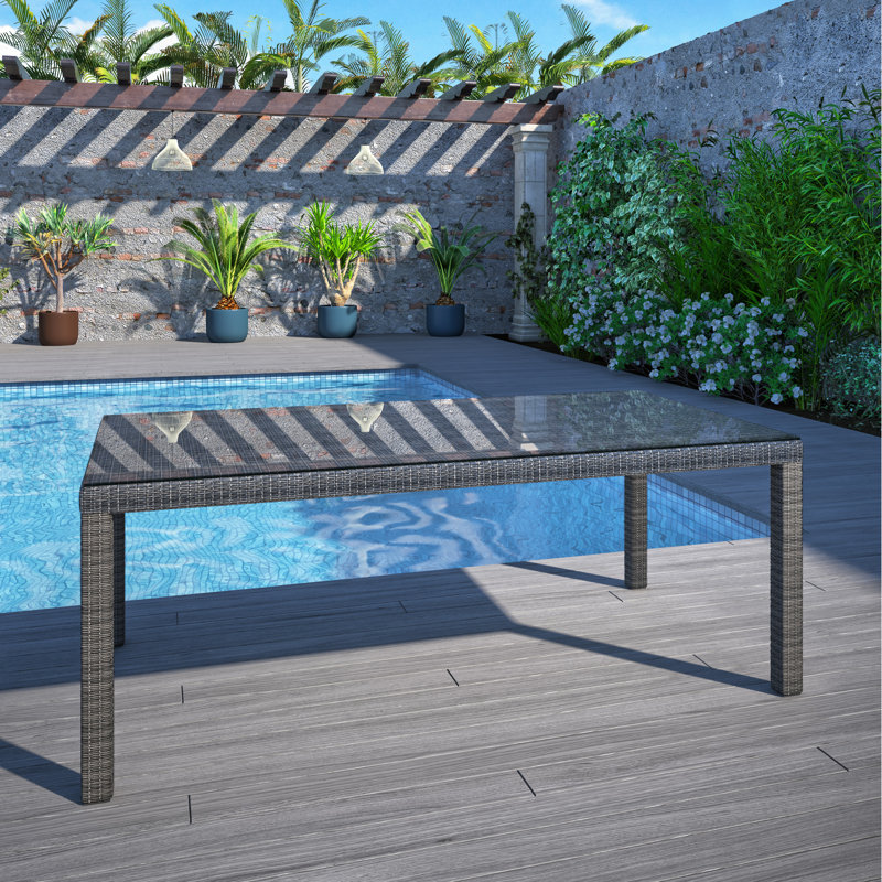 Lark Manor Alyisa Rectangular Glass Outdoor Dining Table & Reviews ...