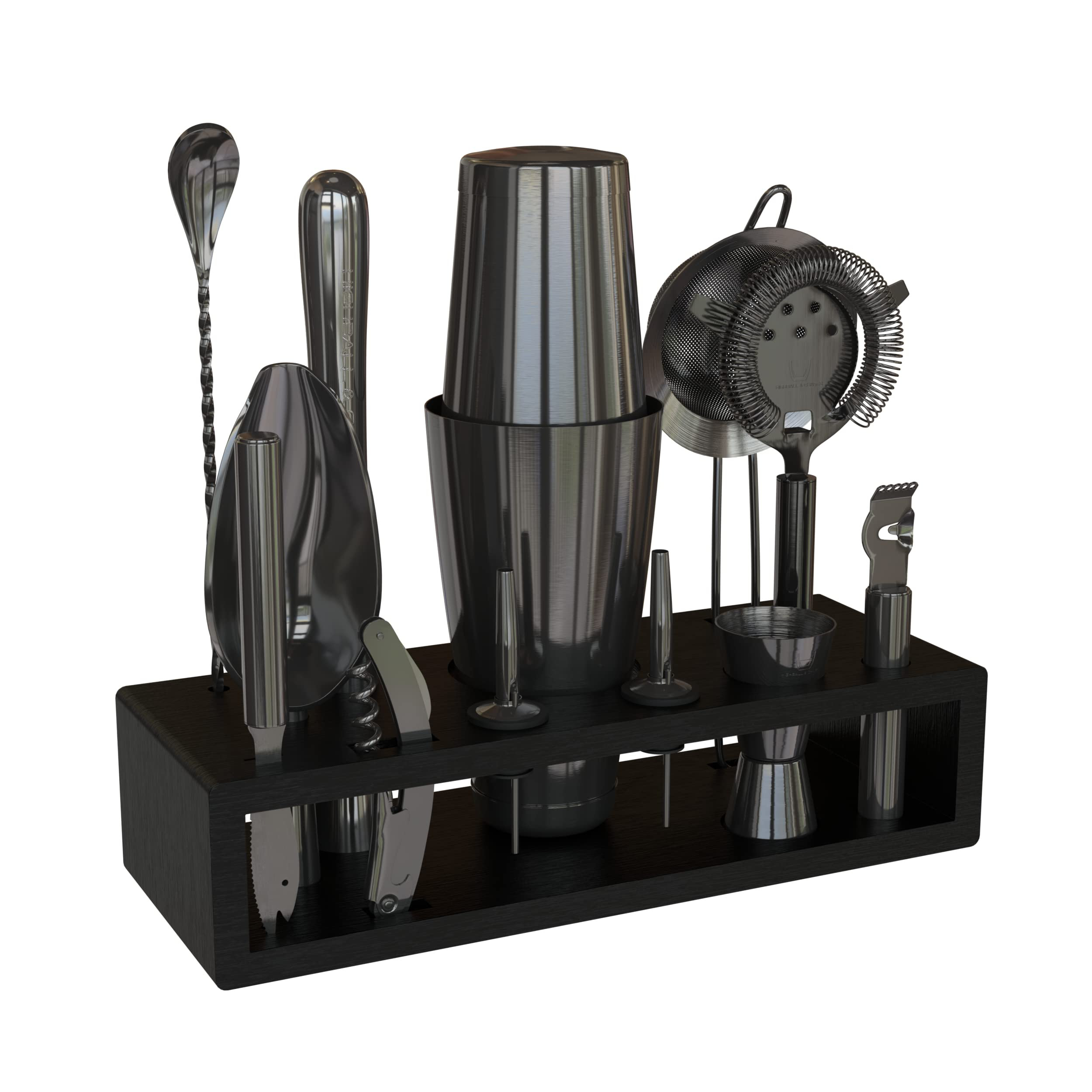 Latitude Run® 13-Piece Gunmetal Black Stainless Steel Boston Cocktail ...