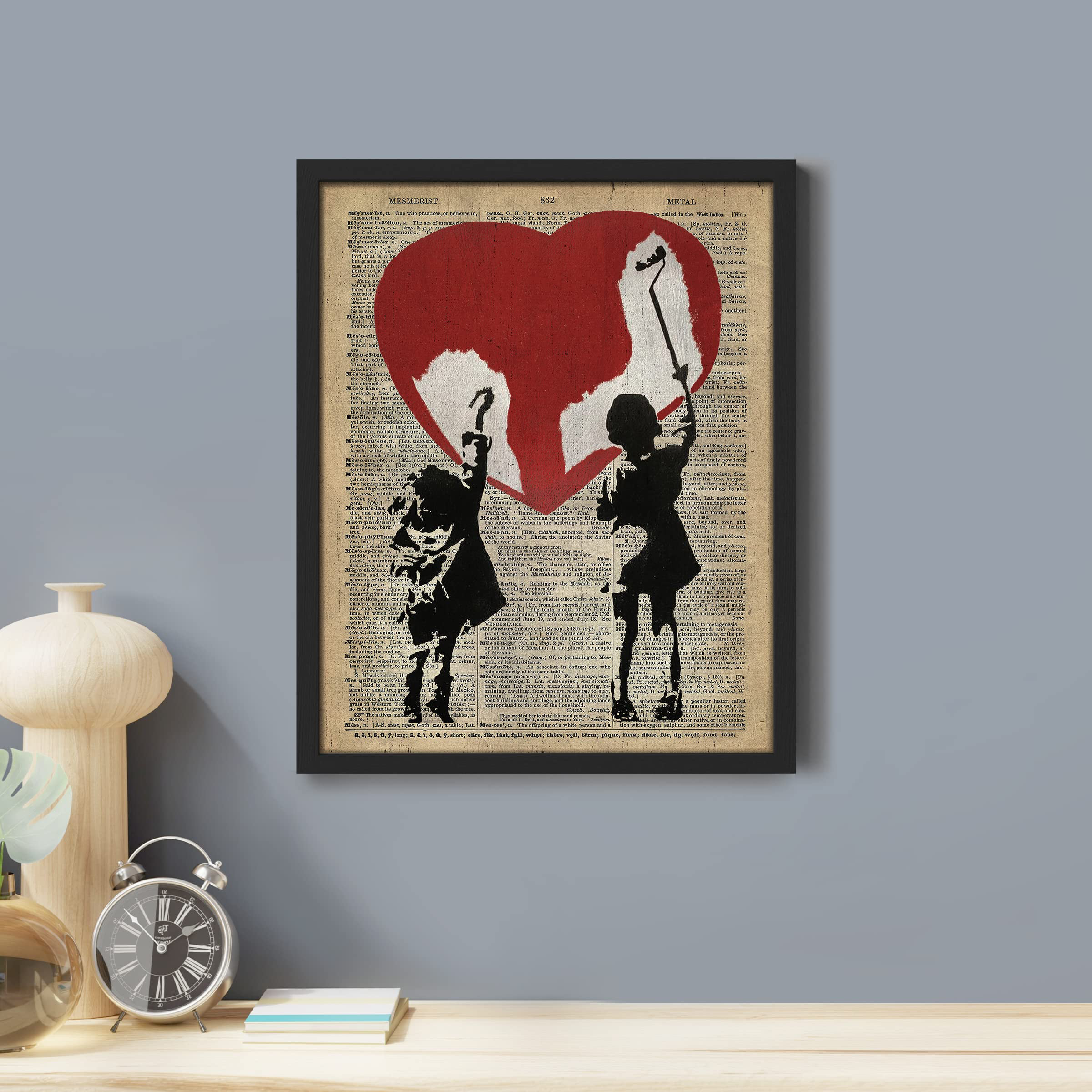 SIGNLEADER " Two Kids Painting A Red Heart Retro Vintage Newspaper Old ...