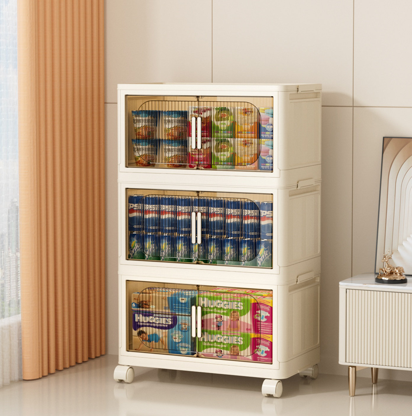 Canora Grey 3-layer collapsible storage bins with magnetic doors ...