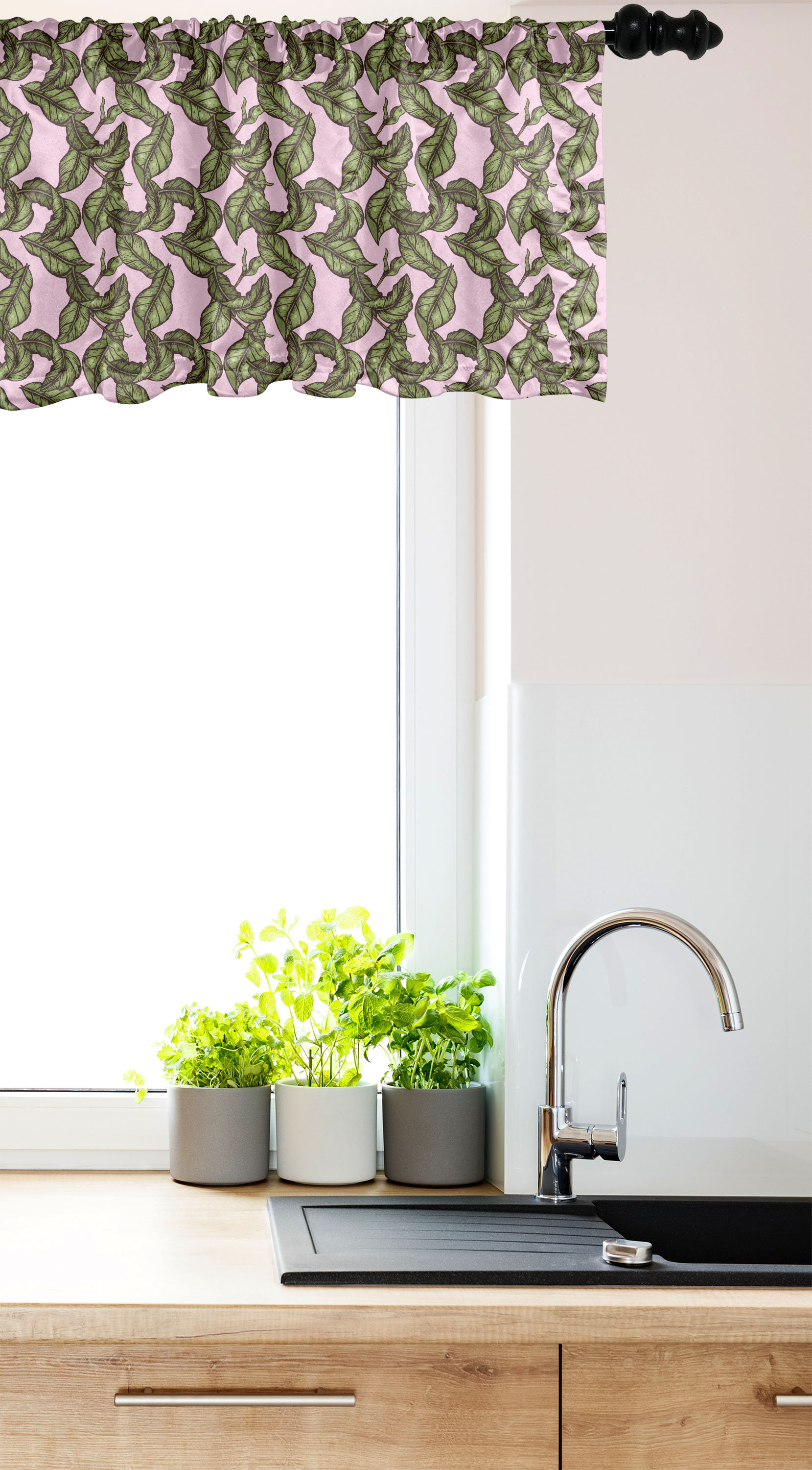 Ambesonne Nature Art Valance Pack of 2 Hand Drawn Green Leaves ...