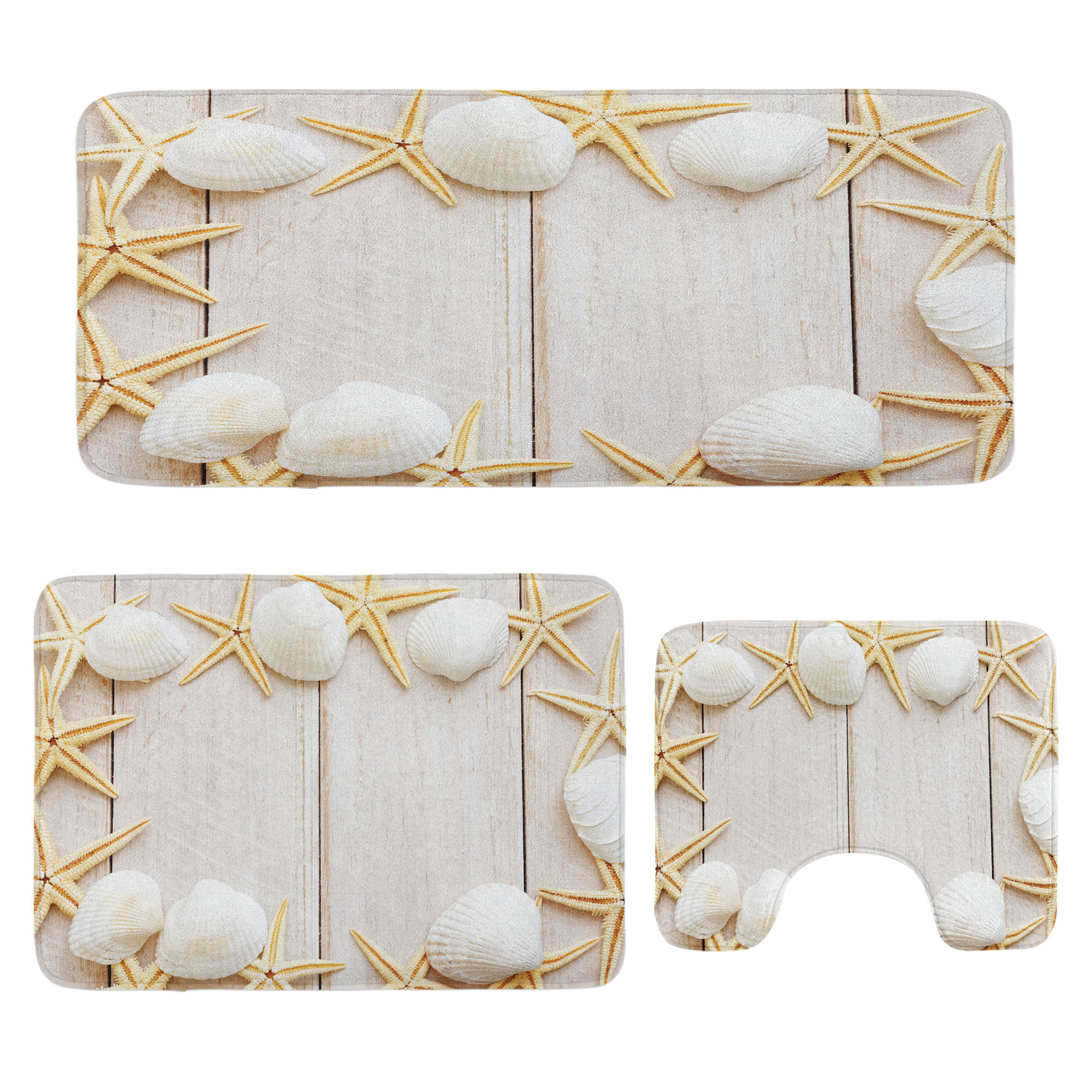 Dakota Fields Seashell Bathroom Rug Set 3 Pieces U-Shape & Rectangle ...