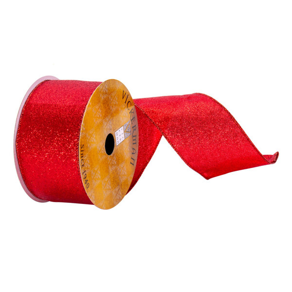 Vickerman 2.5" x 10 Yards Red Glitter Ribbon | Wayfair