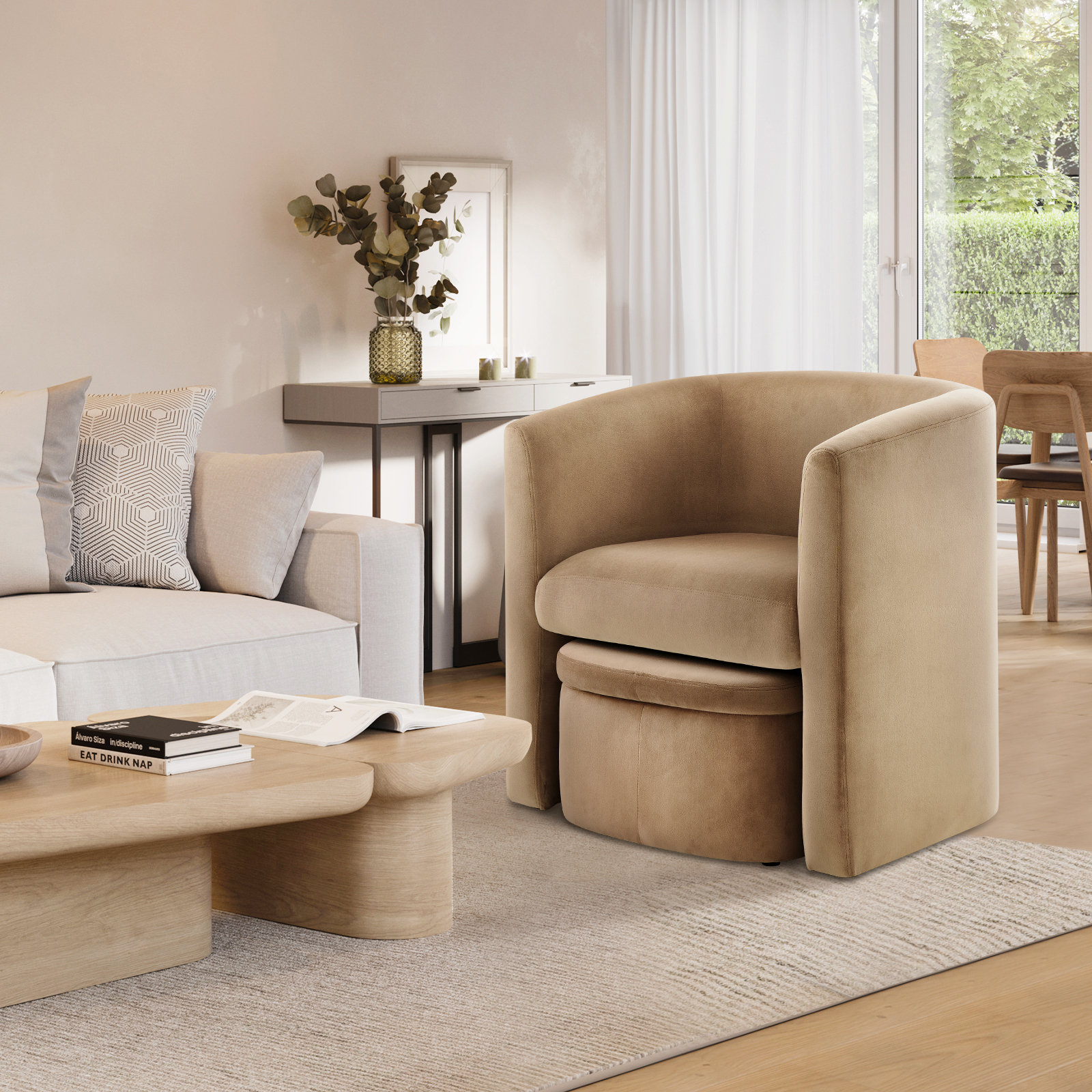 Wade Logan Braedin Upholstered Barrel Accent Chair With Storable ...