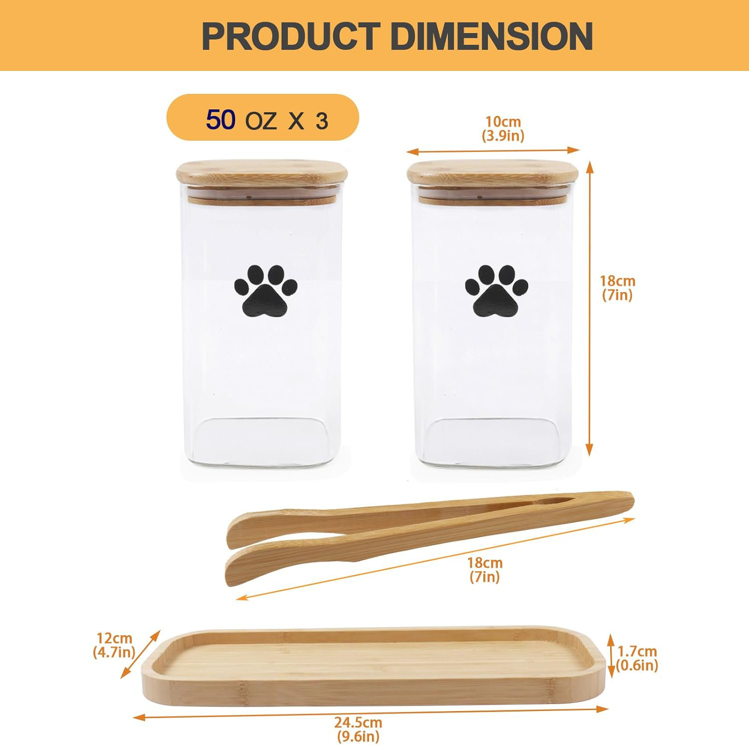 RAPTIZ 50Oz Glass Dog Treat Jars Set Of 2,Squar Dog Treat Container ...