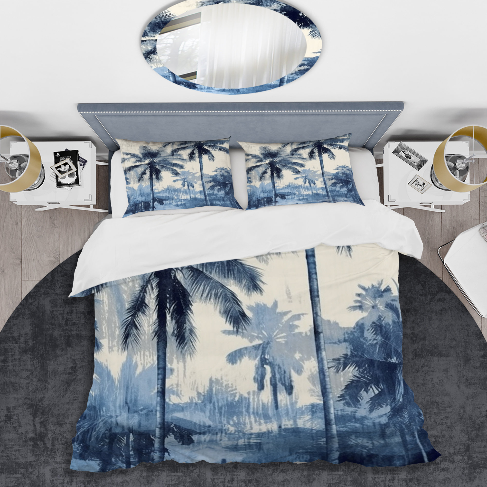 Design Art Vintage Blue Palm Trees Shadows II - Palms & Palm Trees ...