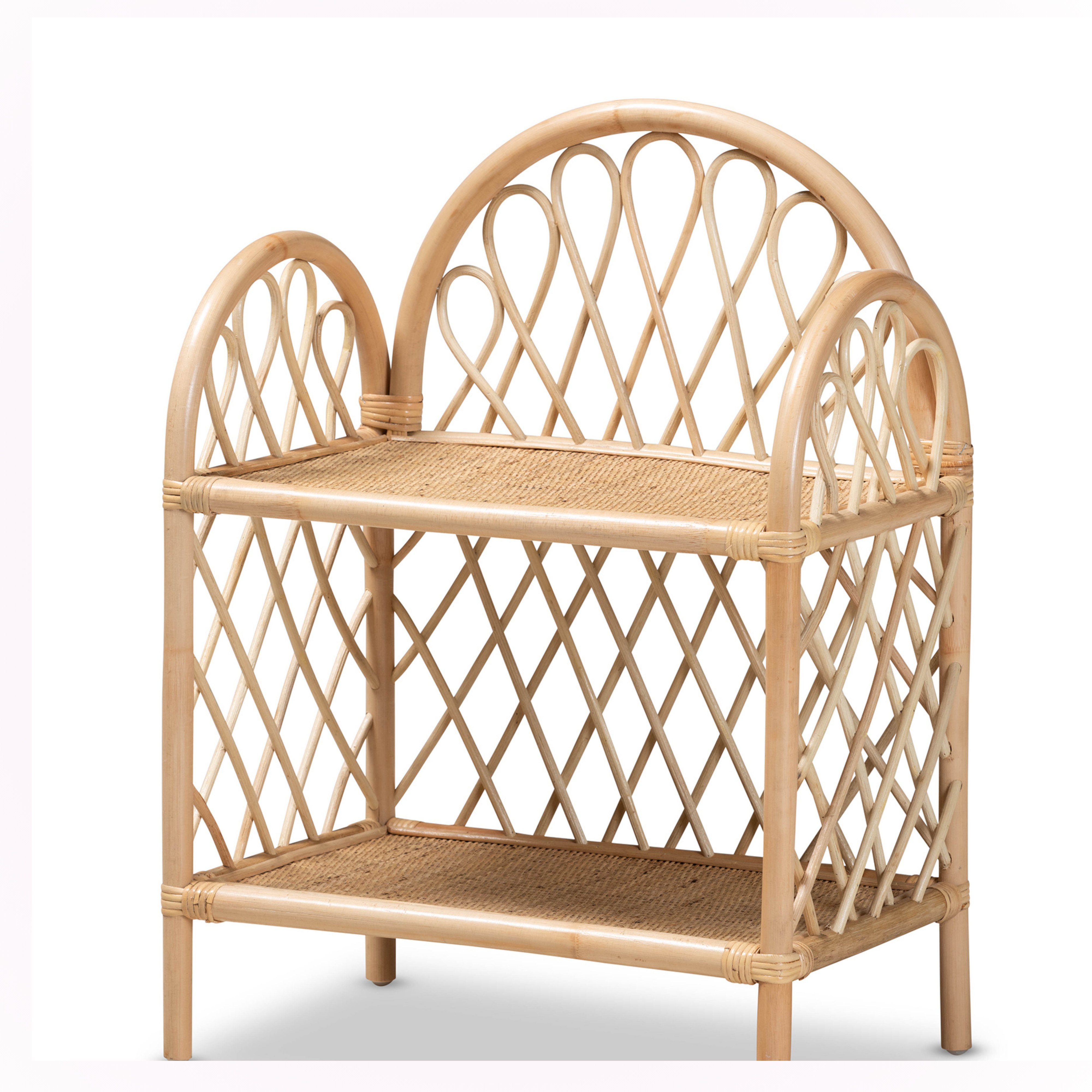 Bayou Breeze Velden 2-Tier Natural Brown Rattan Display Shelf in Modern ...