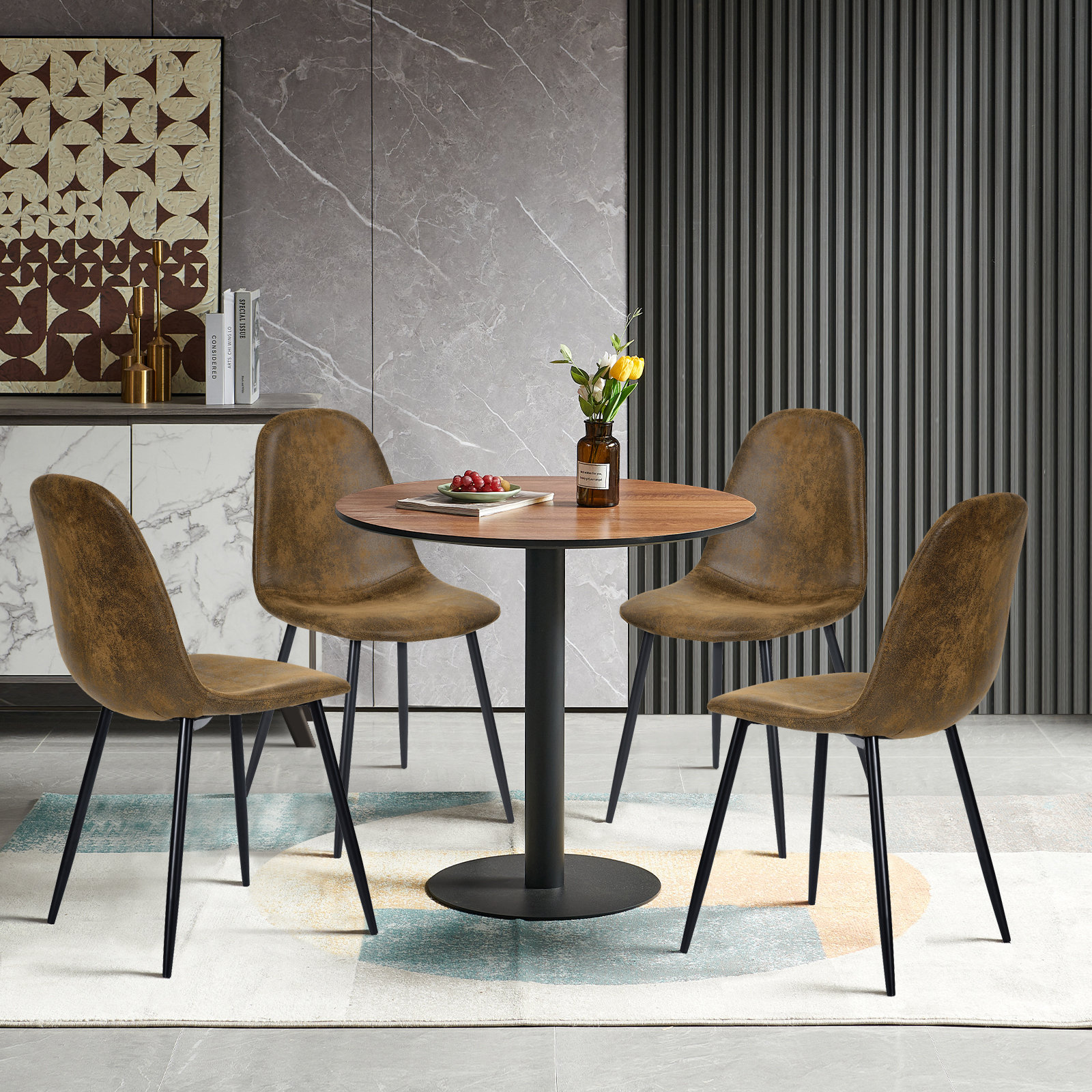 George Oliver 5 Piece Dining Table Set, Morden Round Dining Table Set ...