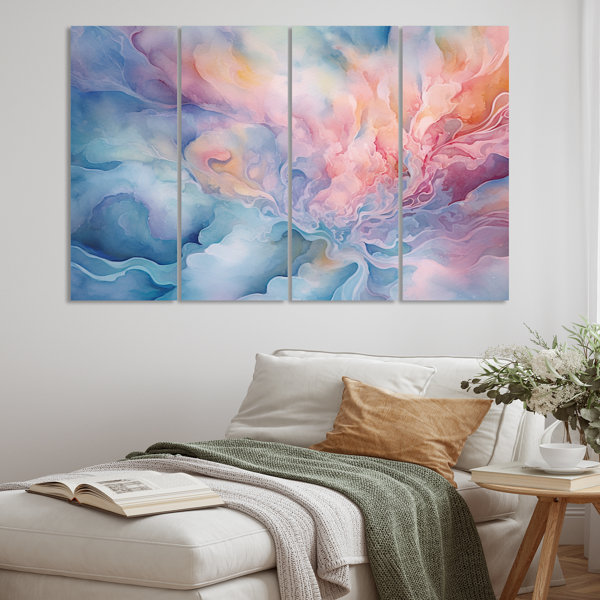 DesignArt Pink And Aqua Enchanted Spills 4 Pieces | Wayfair