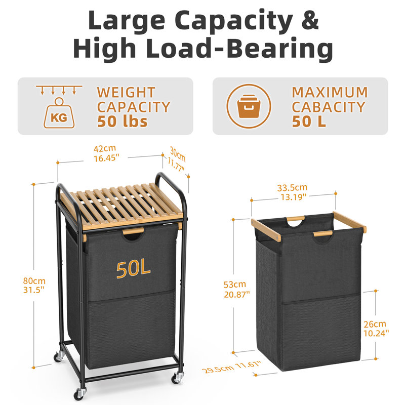 福建省基姆膳贸易有限公司 Laundry Hamper With Rolling Wheels & Pull-out Bags | Wayfair