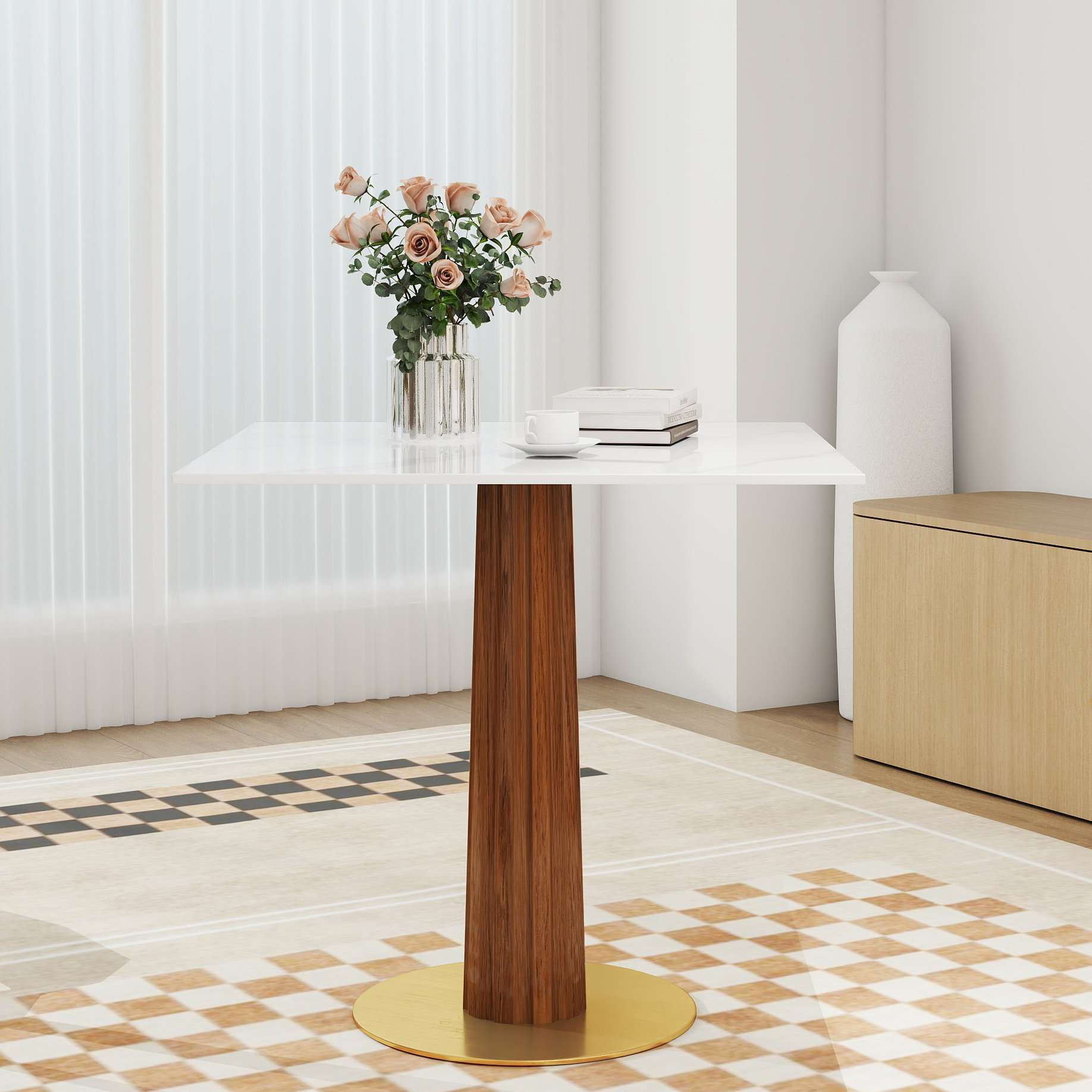 Mercer41 2 - Person 33.5" Sintered Stone Kitchen Table With Wooden Leg ...