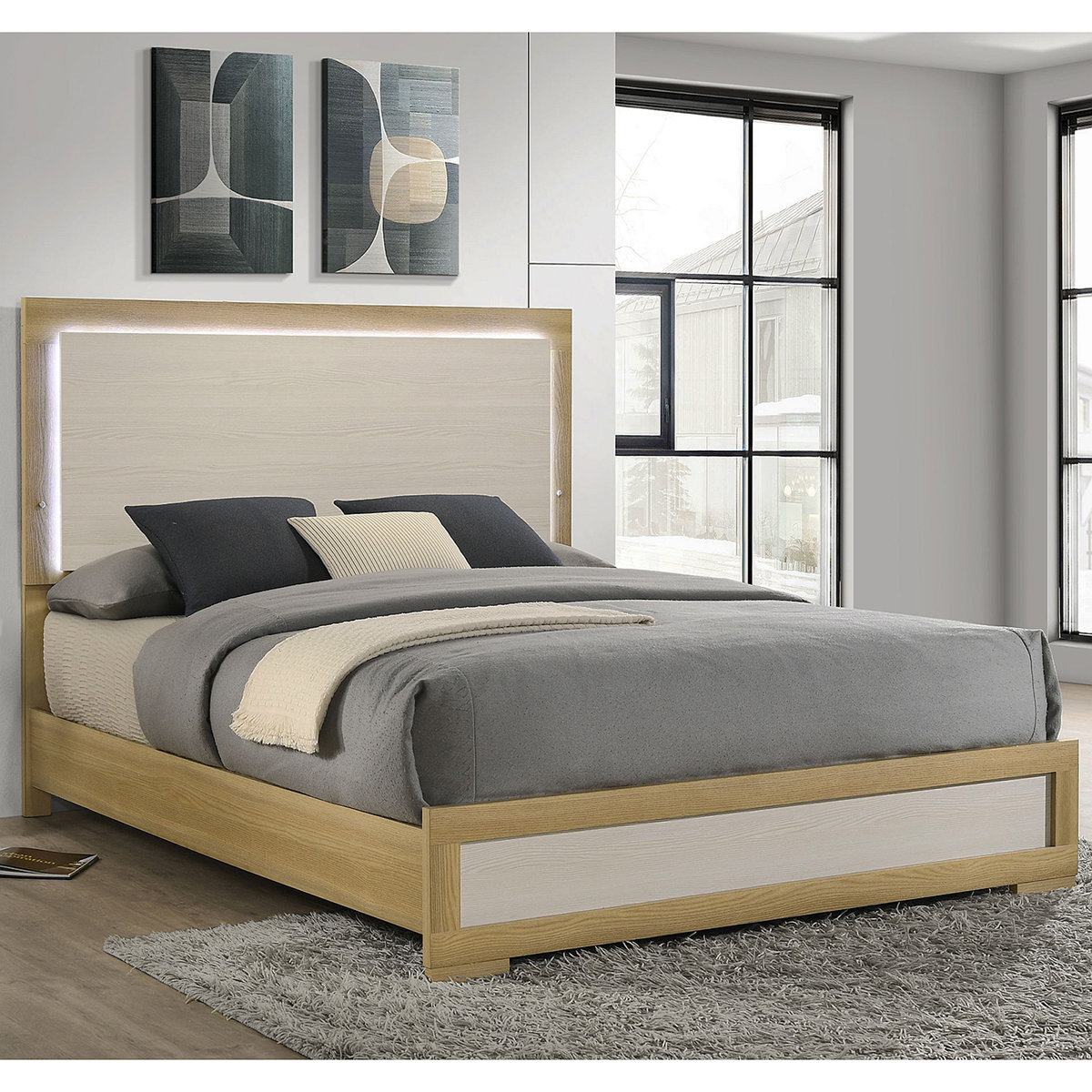Ivy Bronx Lincoln Natural Queen LED Panel Bed | Wayfair