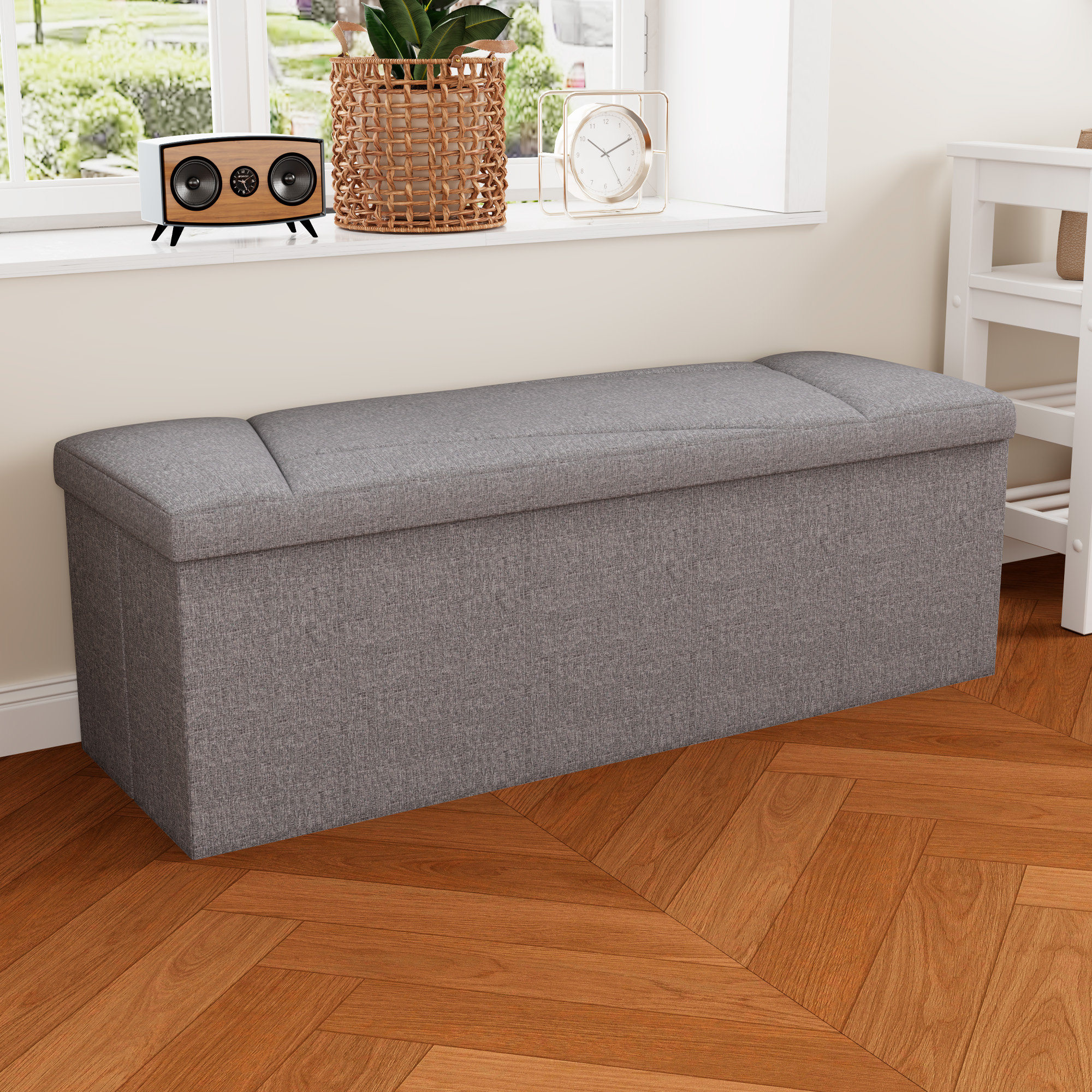 Ebern Designs 43" Foldable Fabric Storage Ottoman Bench, Versatile Seat ...