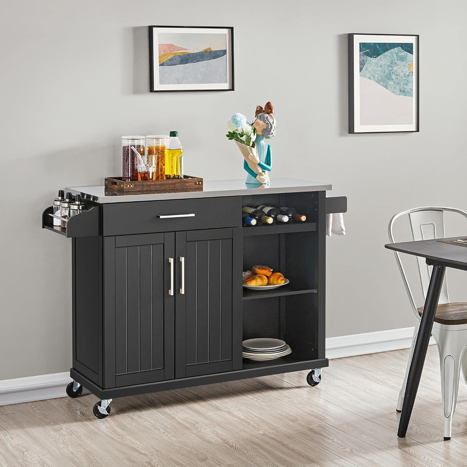 Lark Manor™ Kitchen Island Cart With Stainless Steel Top, Rolling ...