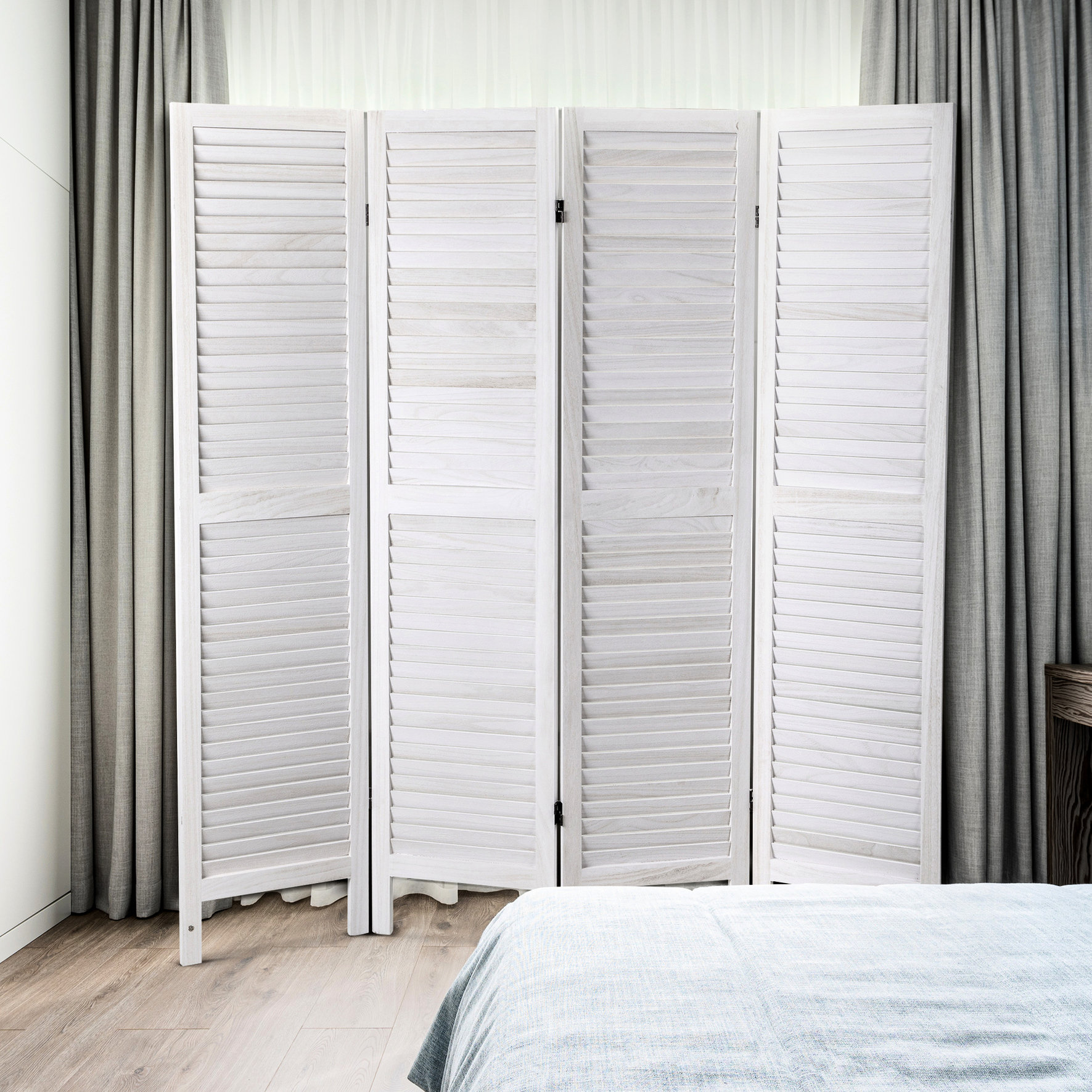 Highland Dunes Sycamore Wood 4 Old White Room Screen, Elegant And ...