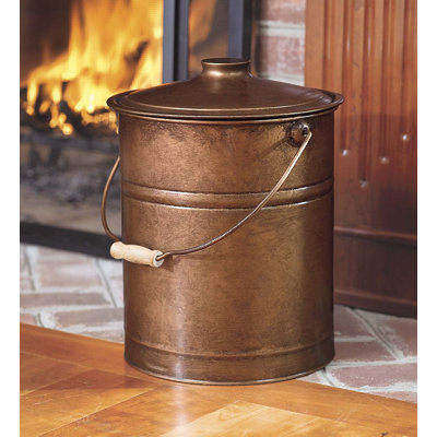 Plow & Hearth Galvanized Steel Ash Bucket with Handle, Lid and Double ...