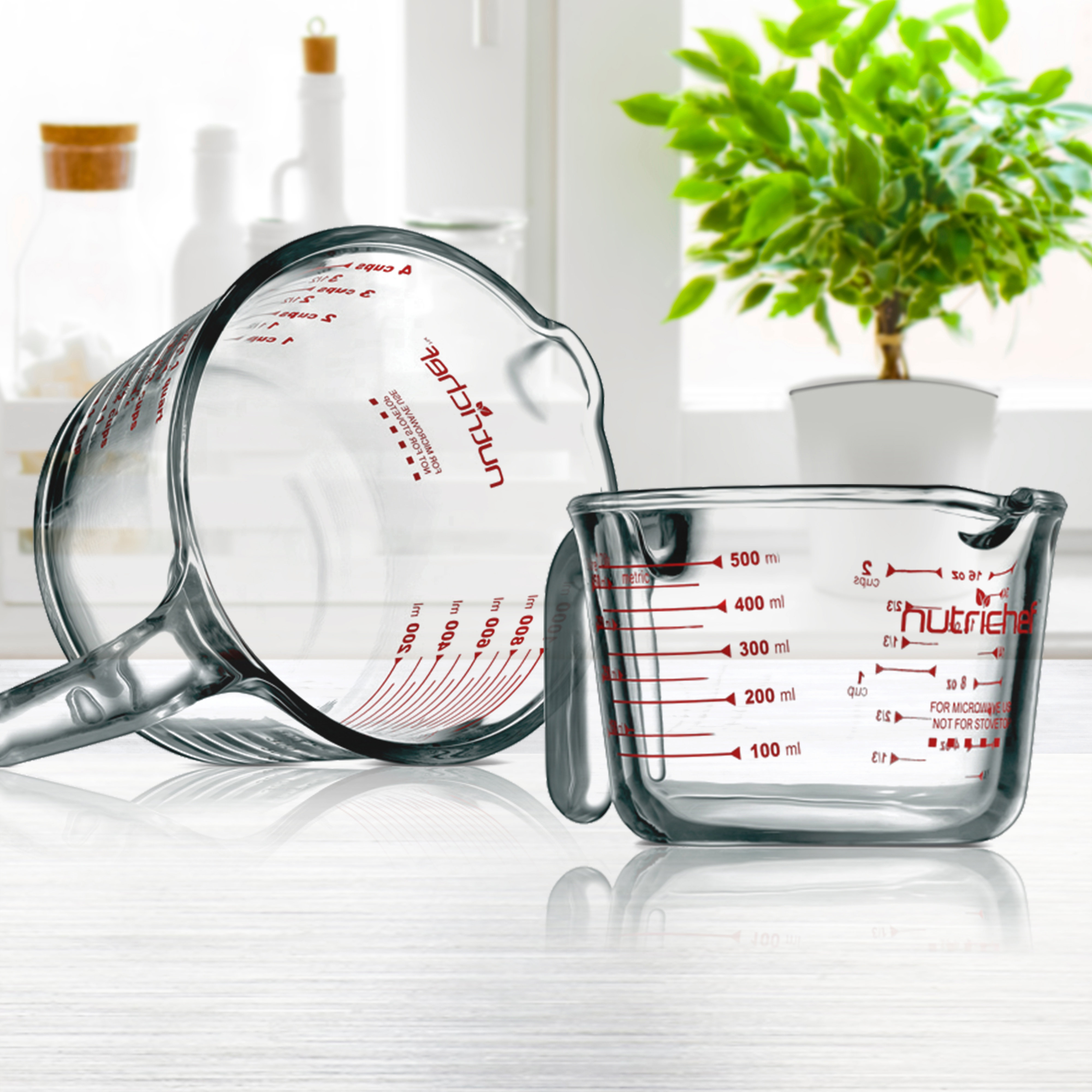 NutriChef 2 Pcs. High Borosilicate Glass Measuring Cup With Customized ...