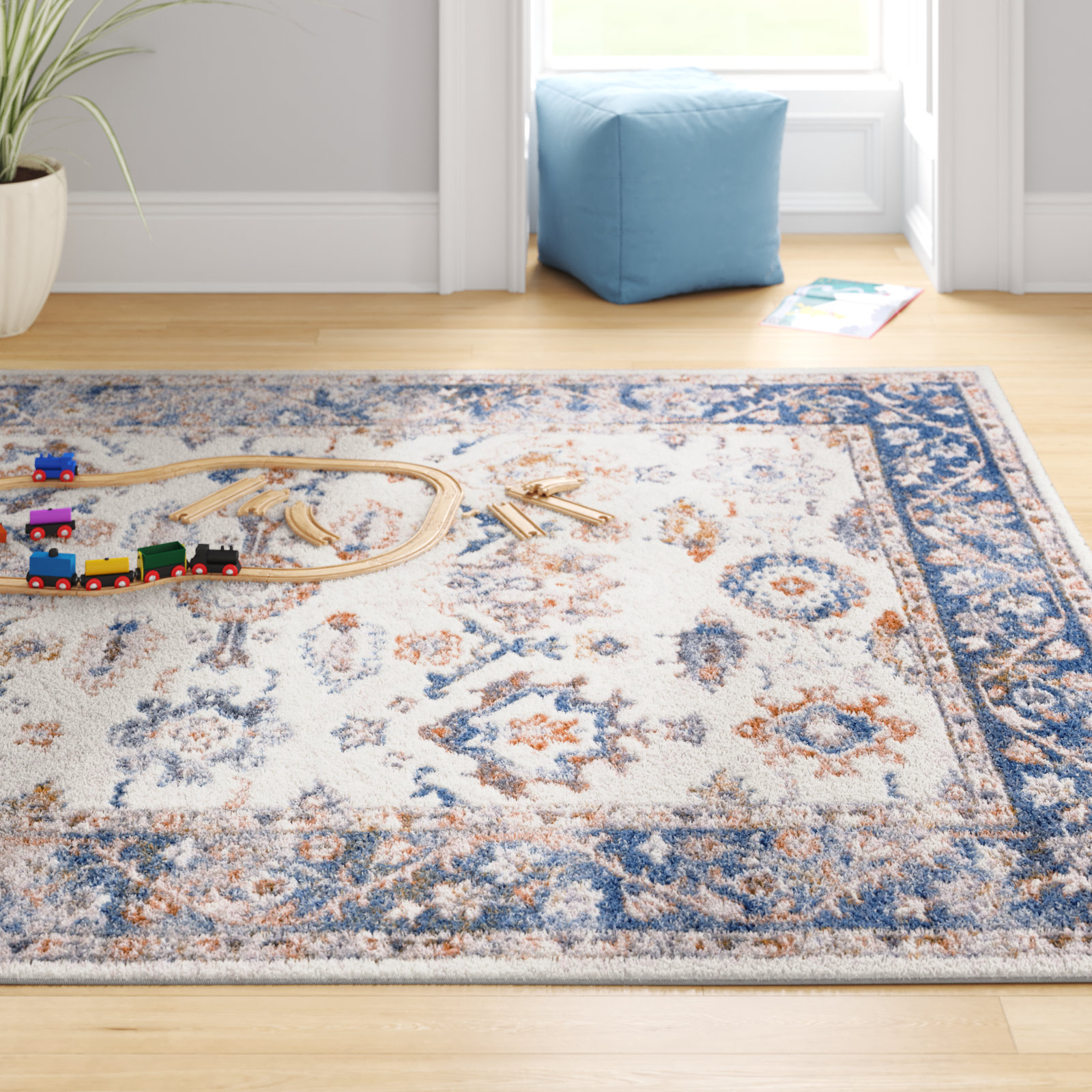 Langley Street® Gumm Oriental Blue/White/Brown Area Rug & Reviews | Wayfair