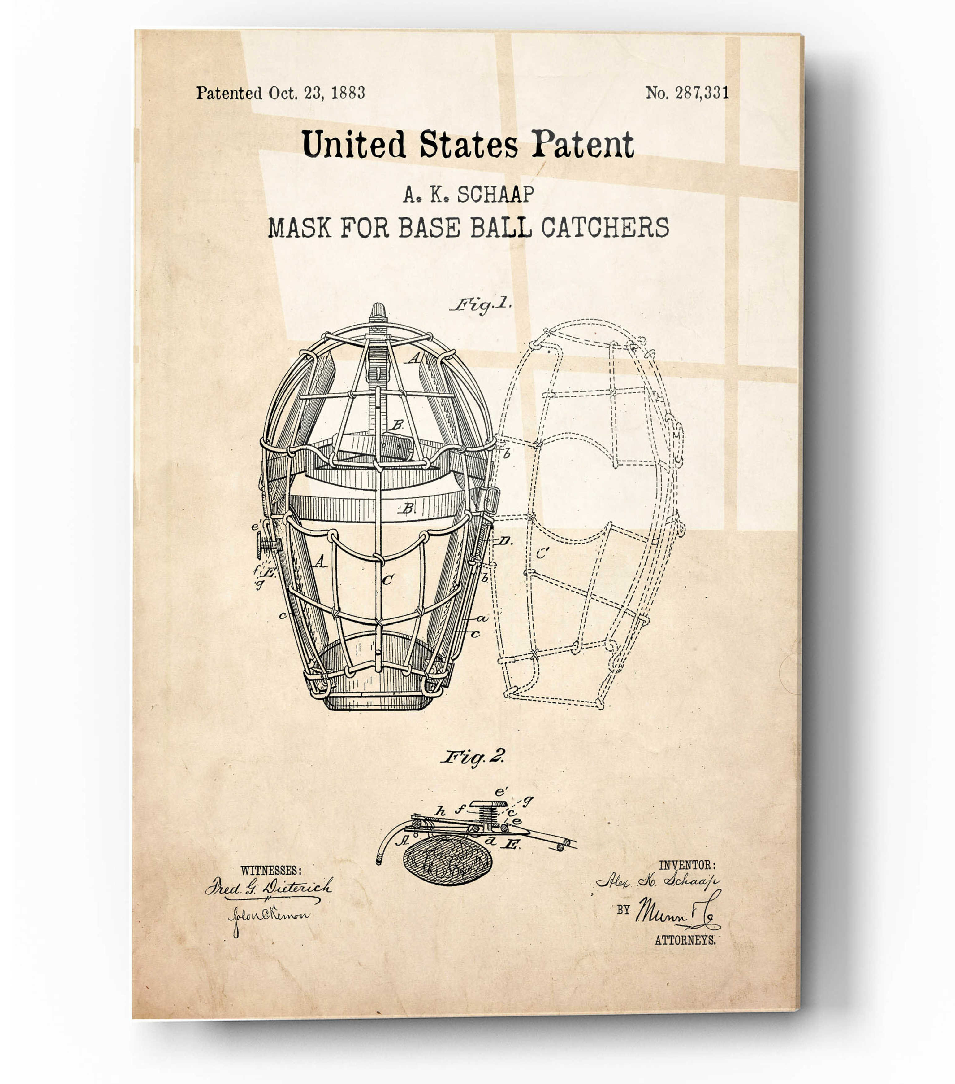Williston Forge Baseball Catchers Mask Patent Parchment - Unframed ...