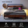 17 Stories Metal Bed Frame With Charging Station, Leather Padded ...