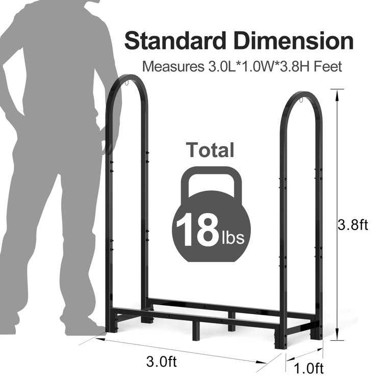 17 Stories Weathertop 36'' W x 12" D Metal Log Rack, Wood Storage ...