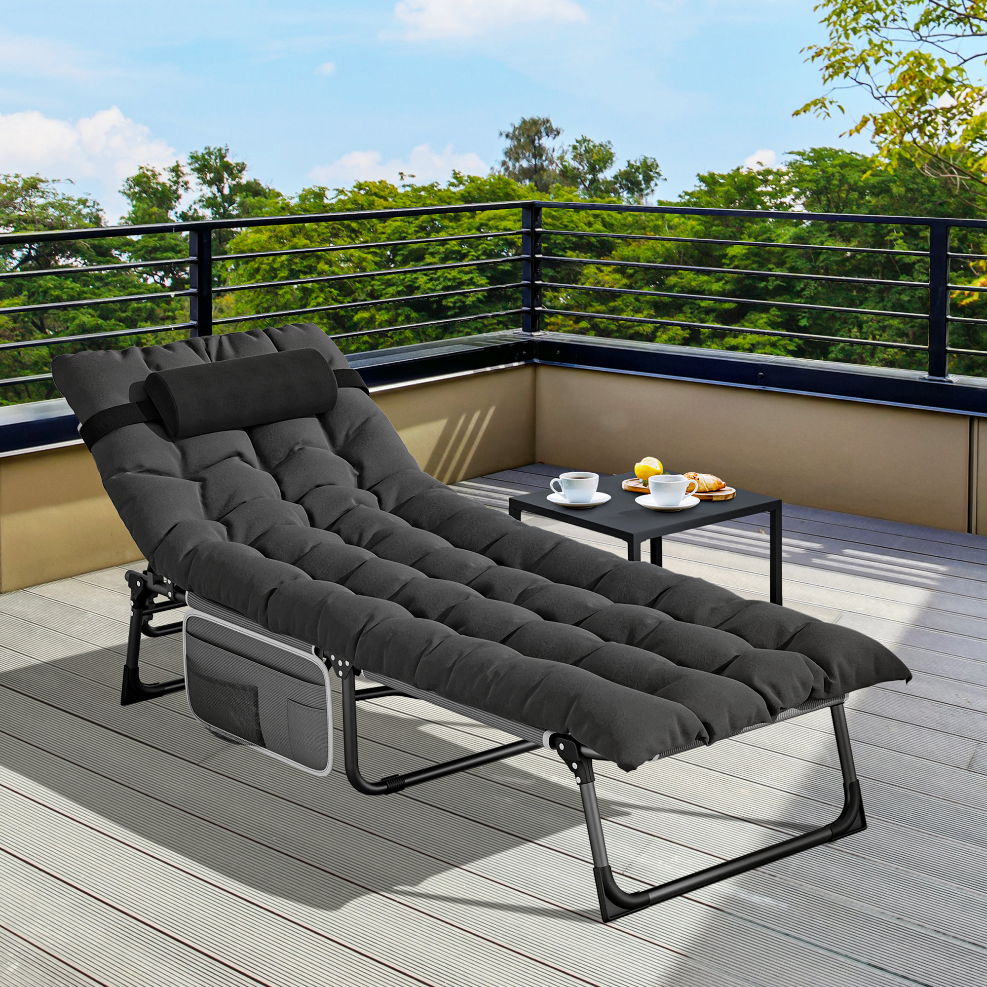 Edrosie Inc Powder Coated Steel Outdoor Convertible Chaise Lounge(set ...