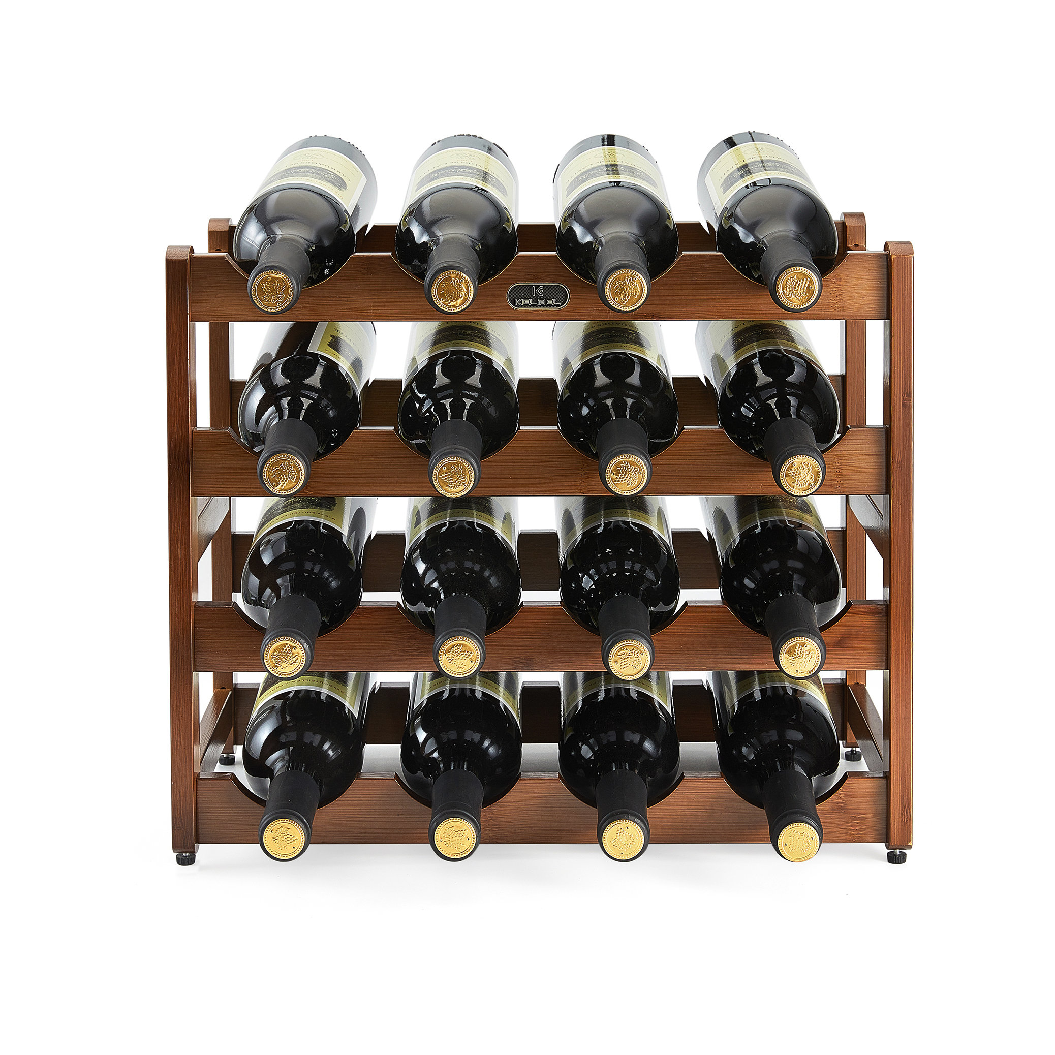 K KELBEL 16 Bottle Solid Wood Tabletop Wine Bottle Rack in Brown ...