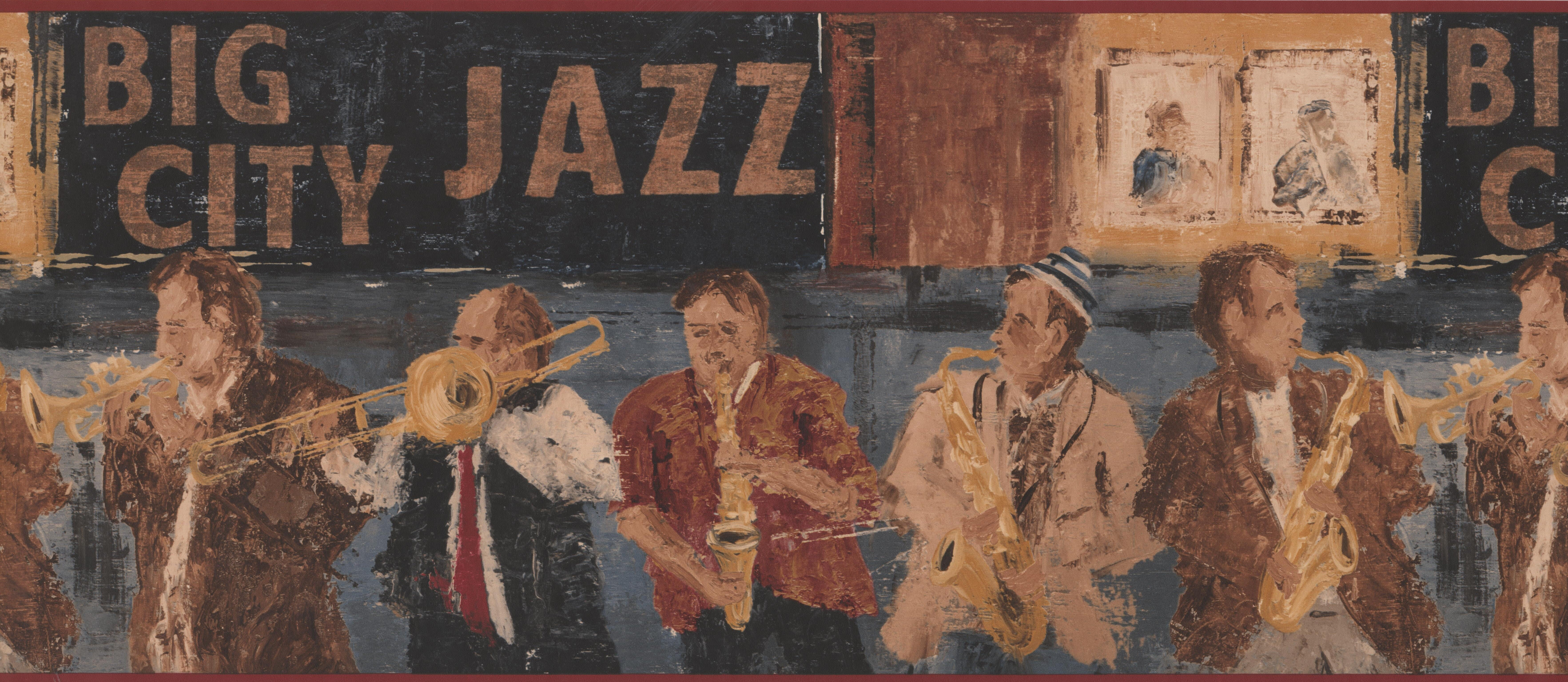 York Wallcoverings Retro Borders Vintage Big City Jazz Band Retro ...