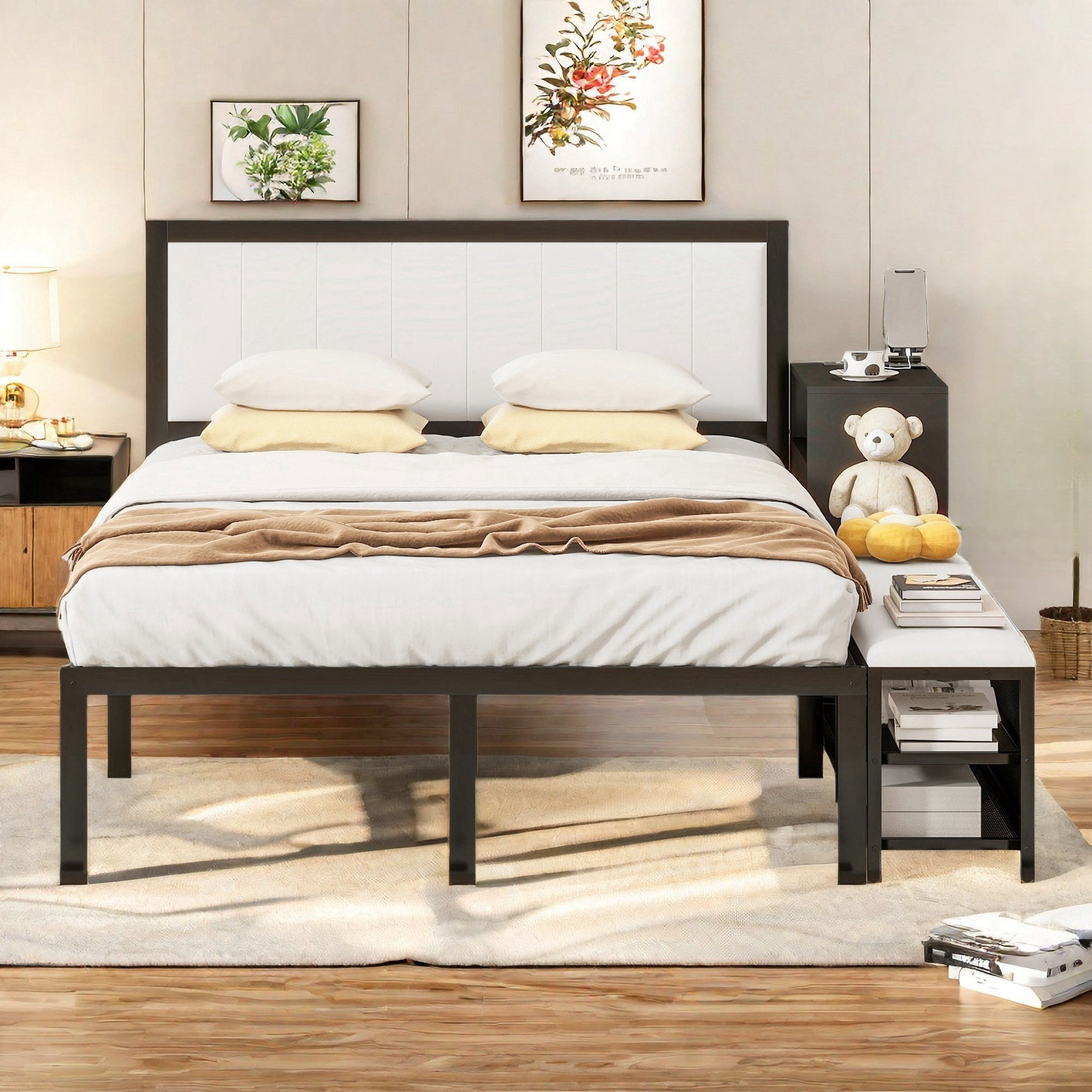 Ebern Designs Metal Shaula Bedroom Sets With Cushioned Footrest With ...