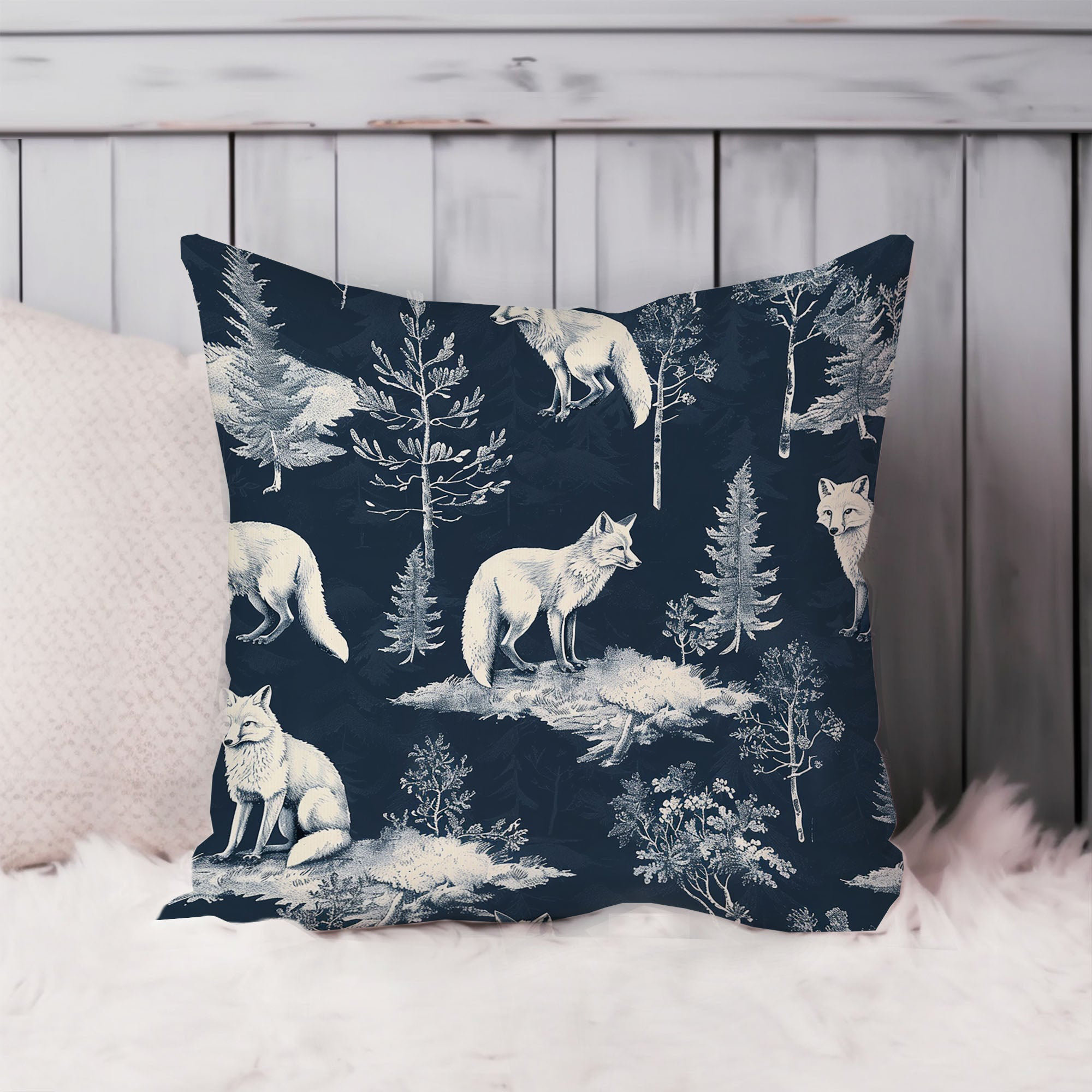 Ethan Taylor Animals Fox Pattern Navy Blue IV Wild Animals Foxes Pillow ...