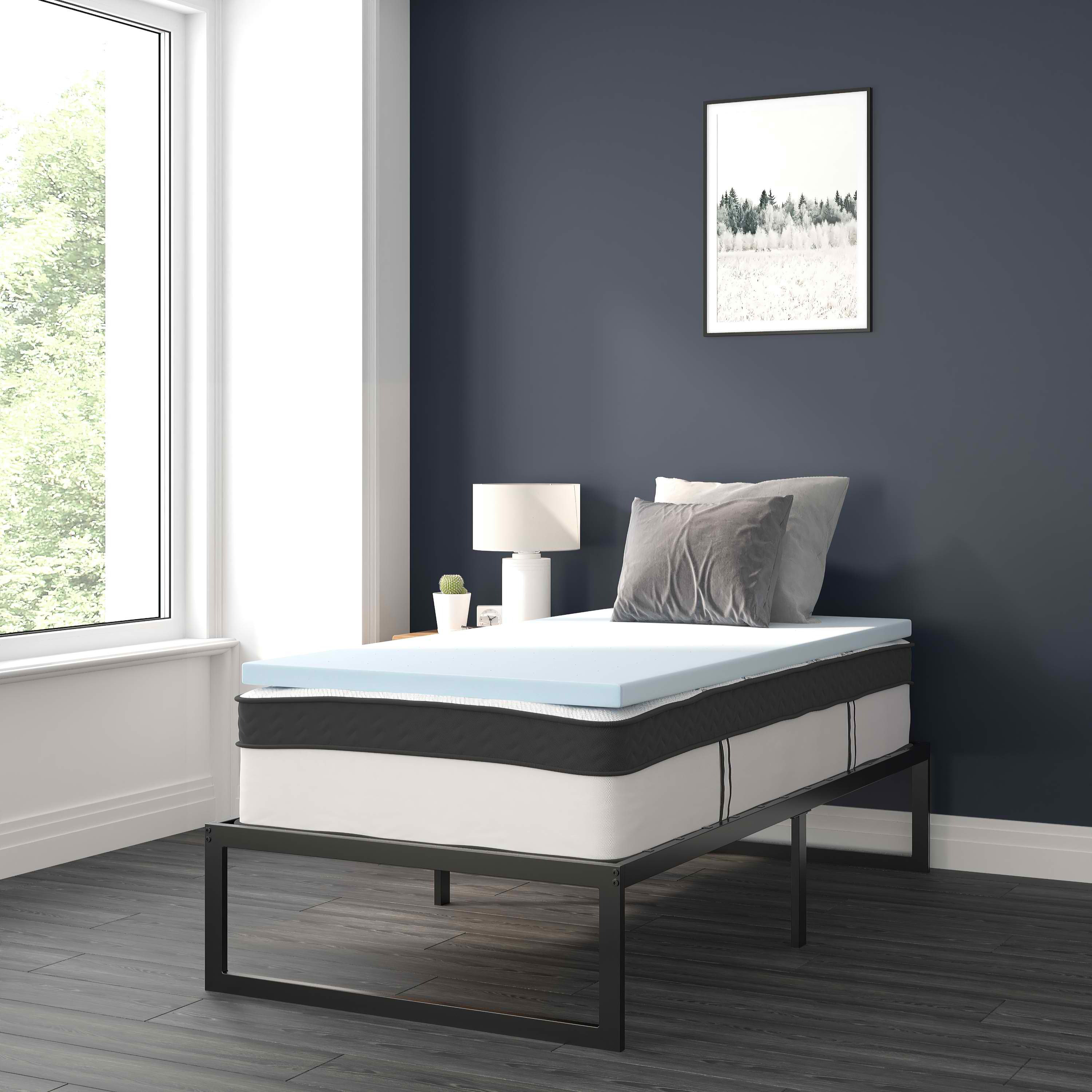 Alwyn Home Metal Platform Bed Frame with 12 Inch Pocket Spring Mattress ...