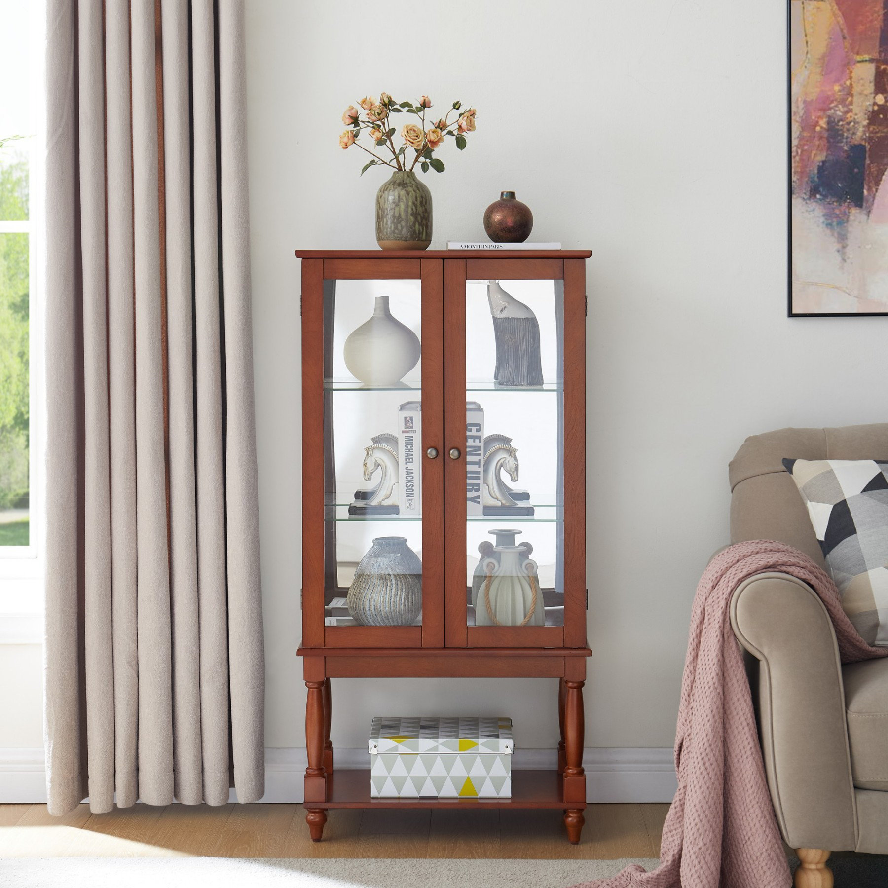 Canora Grey Curio Cabinet Lighted Curio Diapaly Cabinet with Open ...