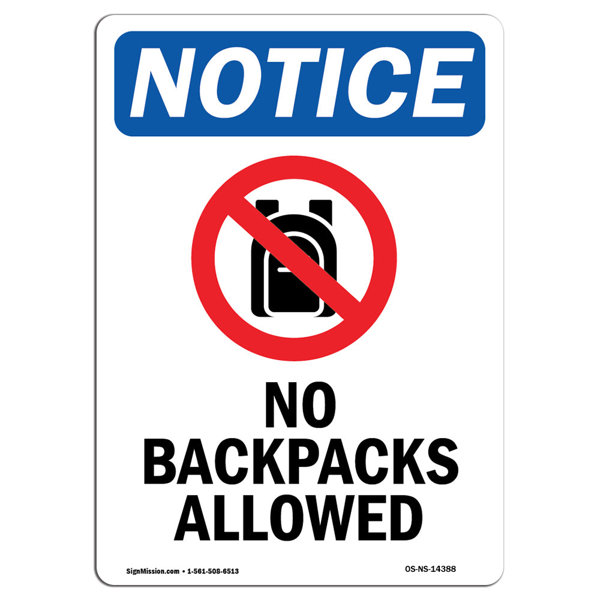 SignMission No Backpacks Allowed Sign with Symbol | Wayfair