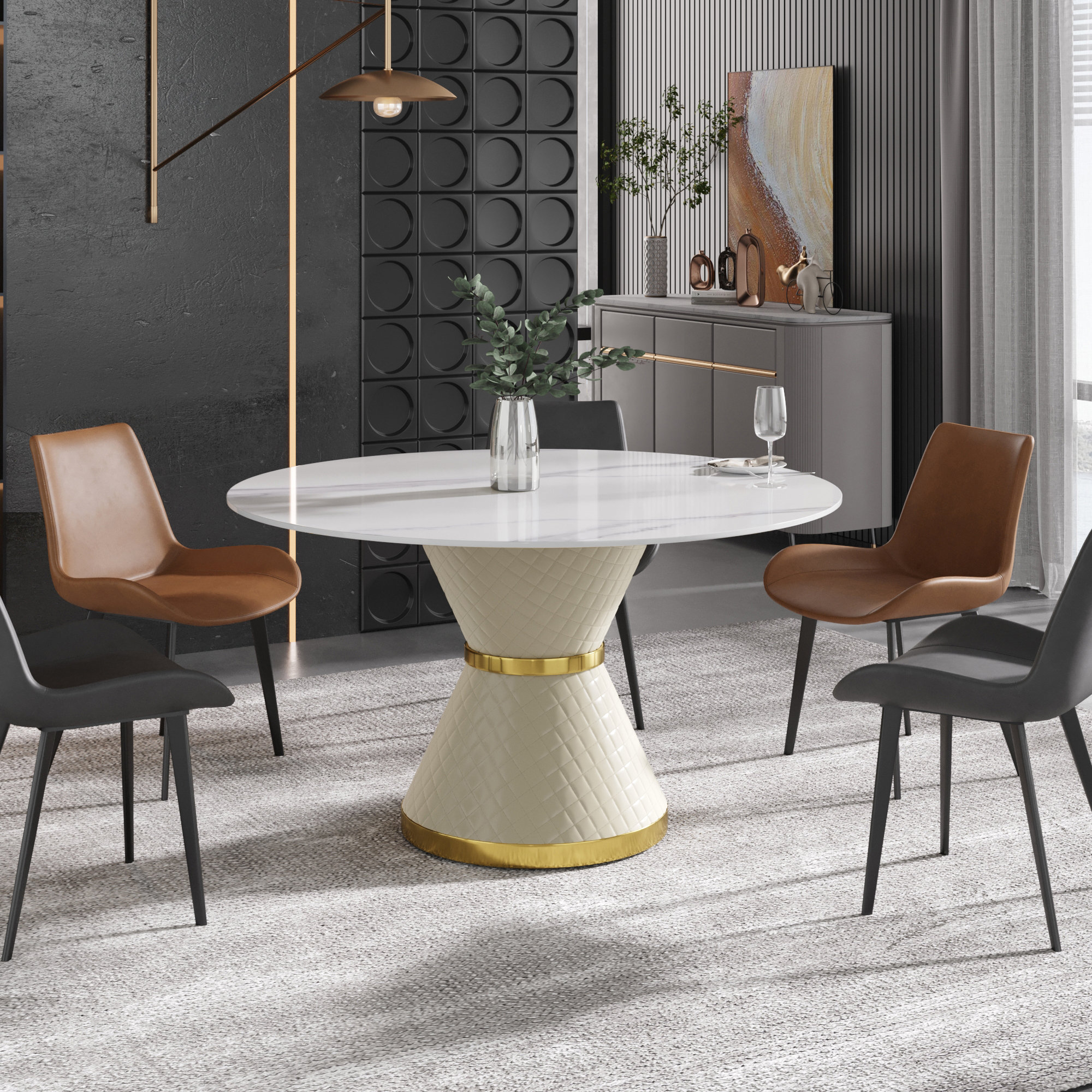 Everly Quinn Modern Round White Pedestal Dining Table | Wayfair
