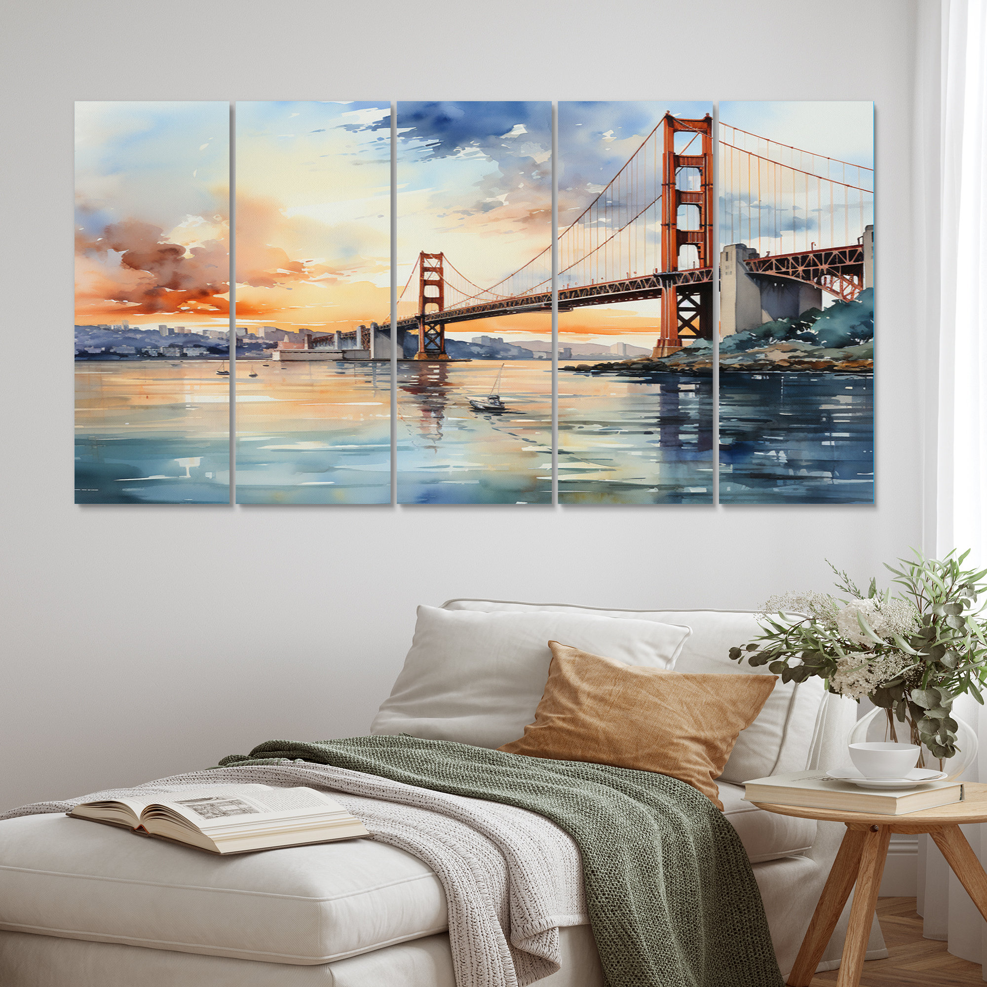 Design Art Orange Bridge Golden Gateway IV - Architecture Canvas Print ...