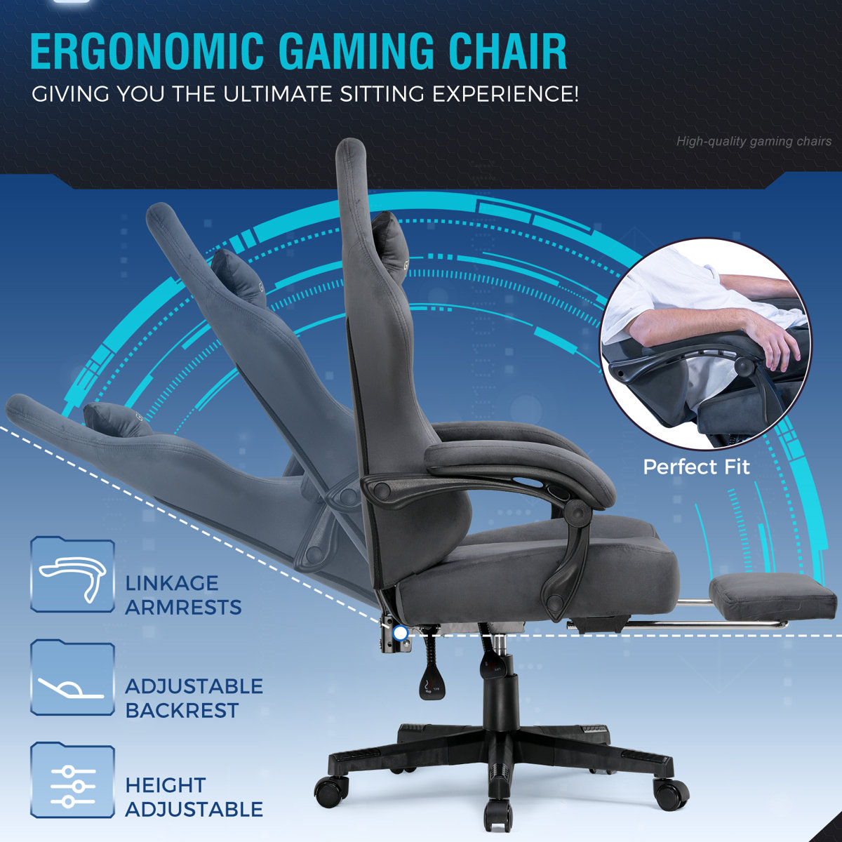 GTPLAYER GAMING CHAIR Adjustable Reclining Ergonomic Swiveling PC ...