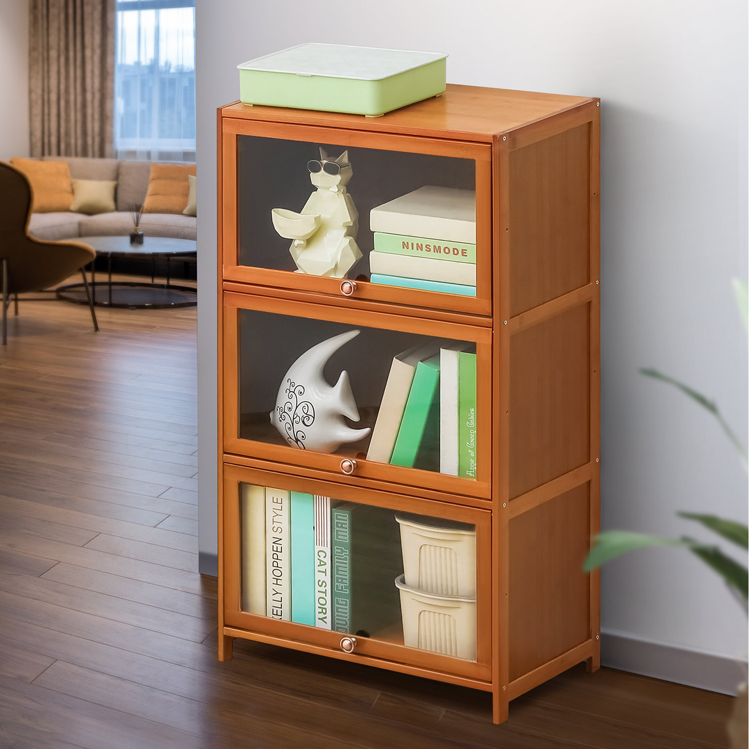 MoNiBloom Bamboo Standard Bookshelf, with Acrylic Transparent Door ...