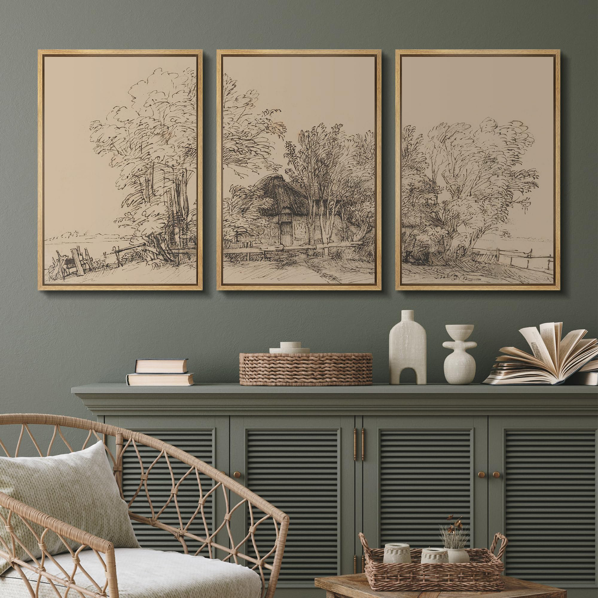wall26 " Woodland Contour Vintage Tree Sketch Classic Pen-and-Ink Style ...