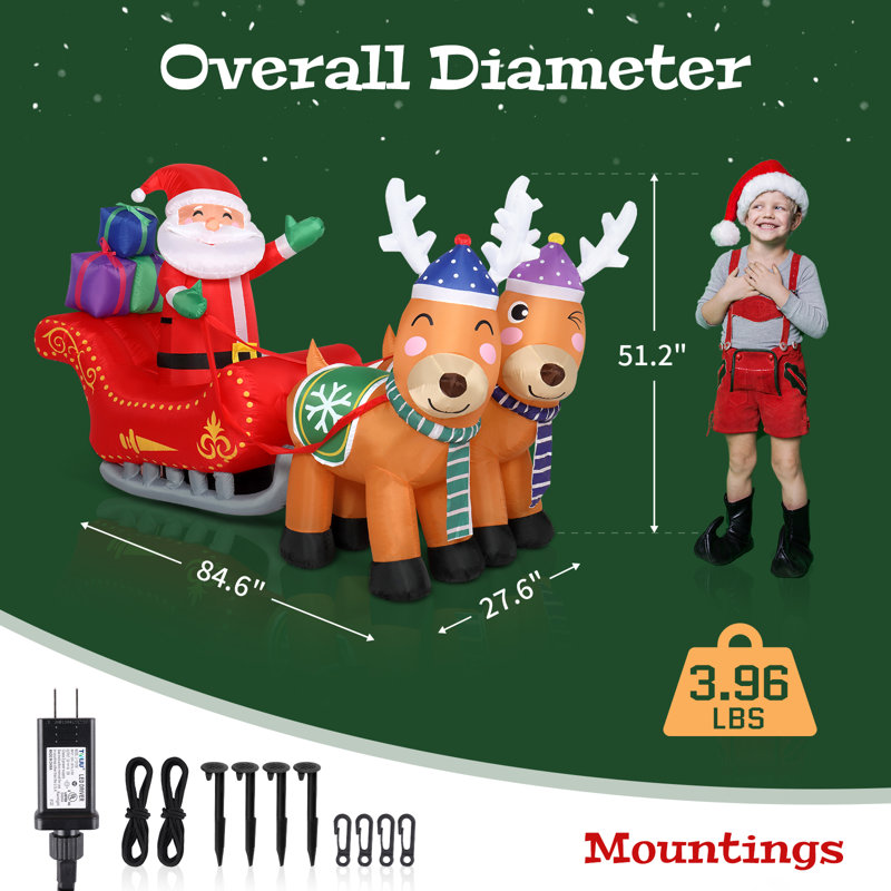 The Holiday Aisle® Christmas Inflatable Santa Sleigh and Reindeer ...